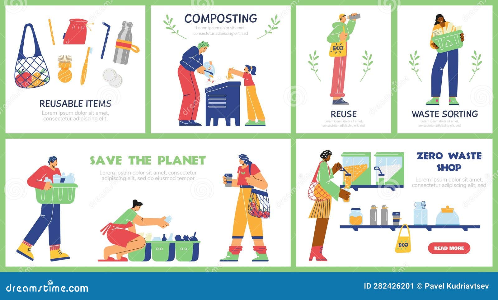 Set of Different Banners about Zero Waste Flat Style, Vector ...