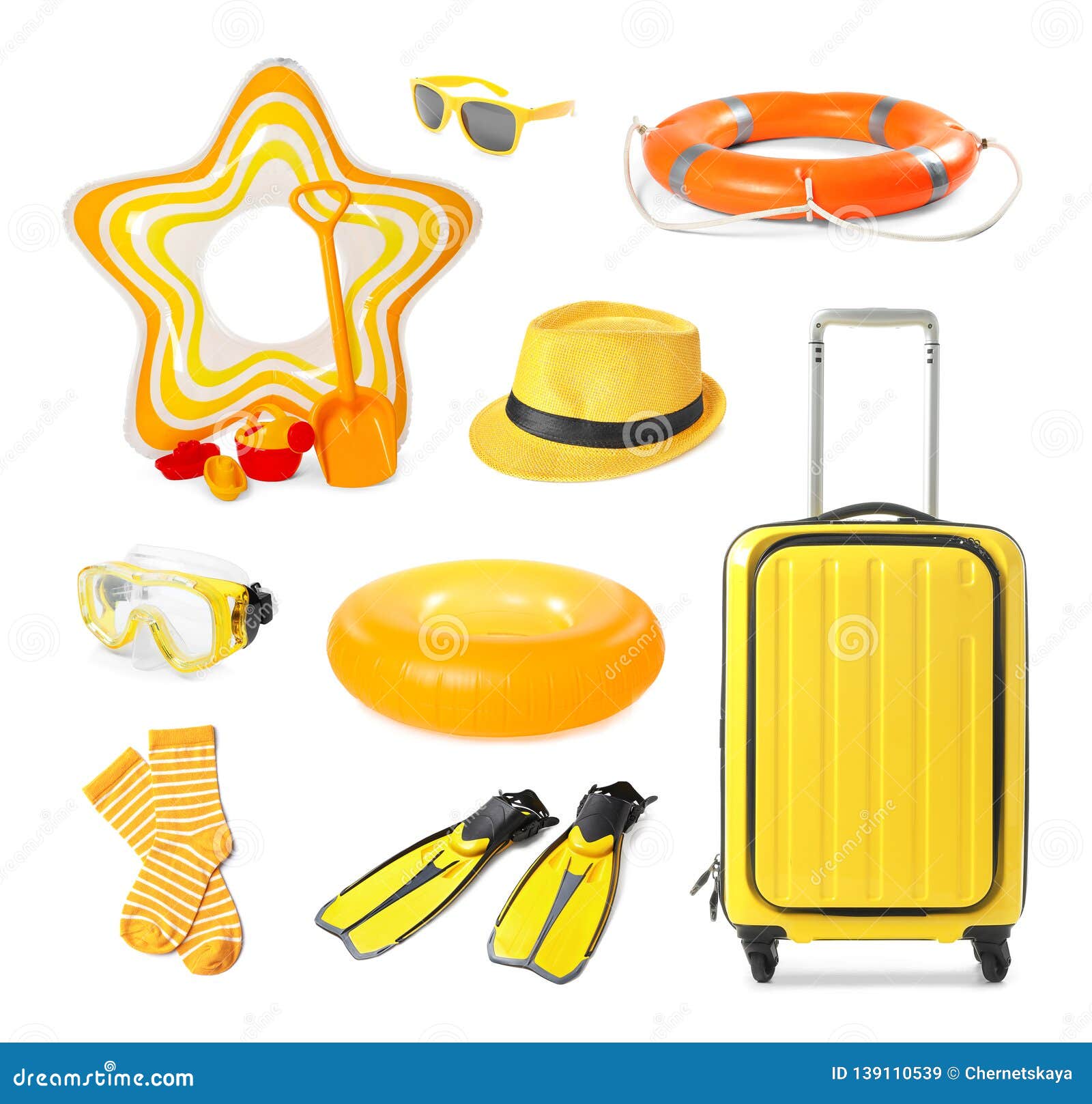 Set of Different Beach Accessories on White Stock Image - Image of ...