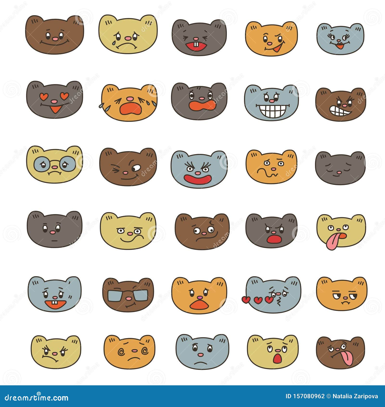 Set Of Different Bears Heads Emoticons . Vector Illustration Isolated ...