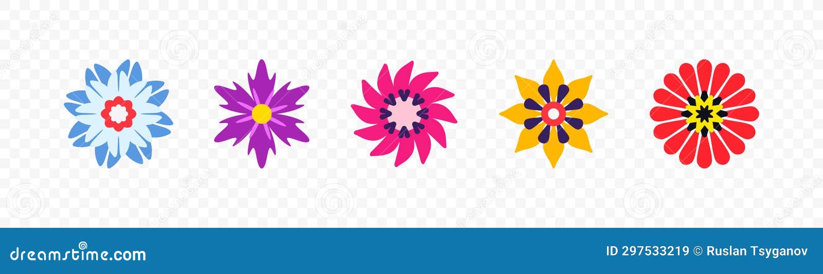 Set of Different Beautiful Vector Flowers on Transparent Background ...
