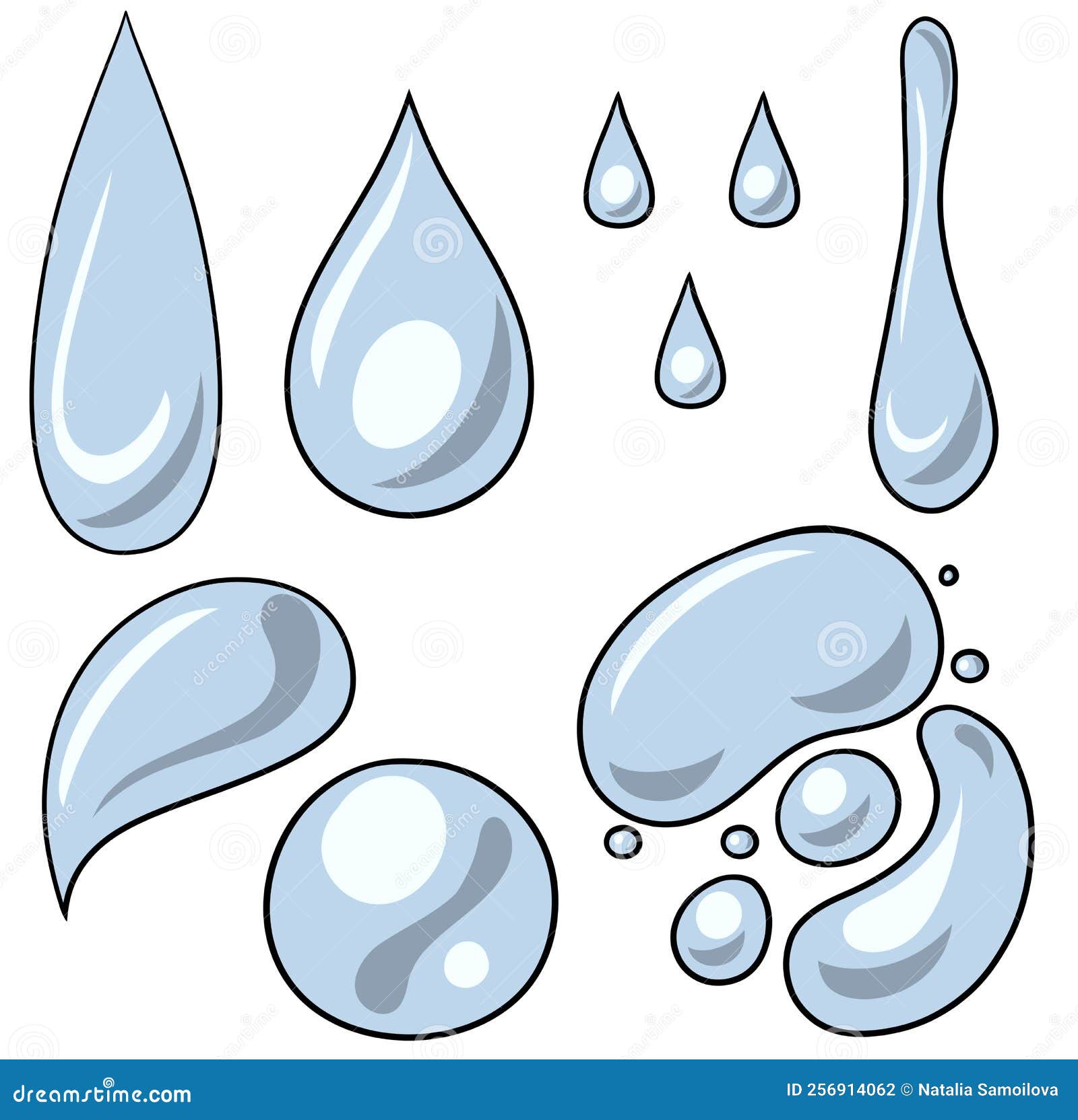 A Set of Different Beautiful Water Drops in Cartoon Style, Drops and ...