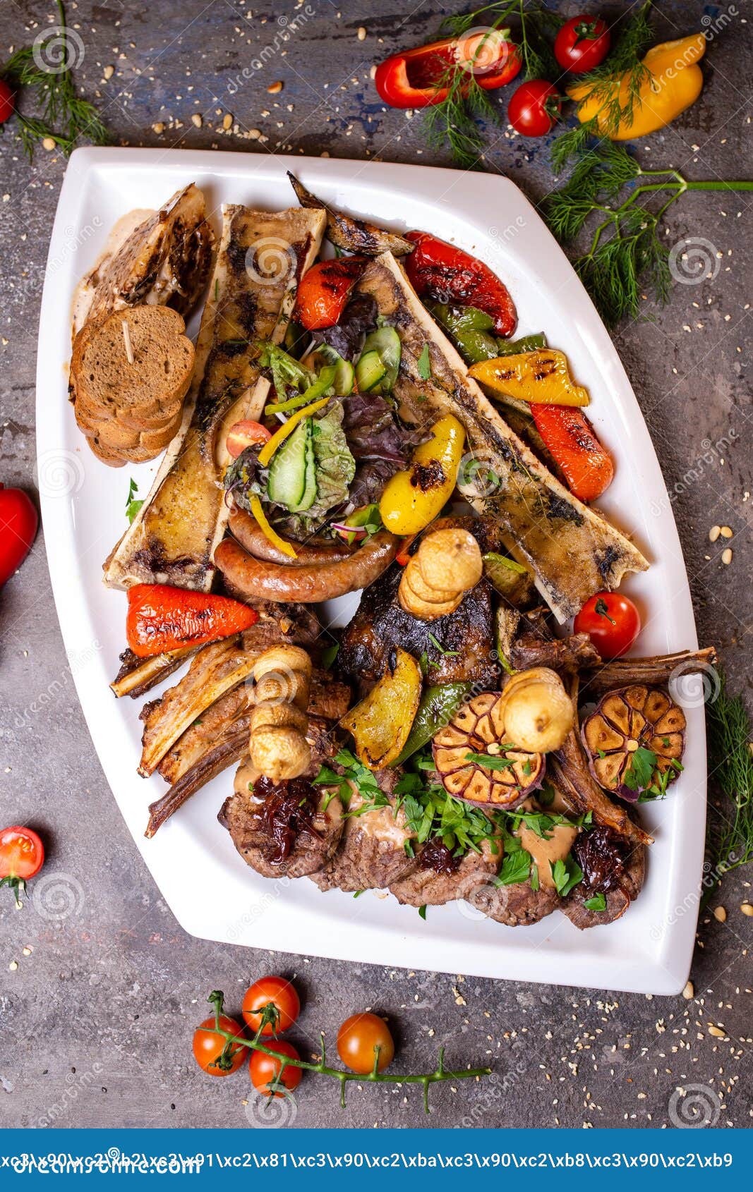 A Set of Different Beef Meat Dishes on a White Plate Stock Image ...