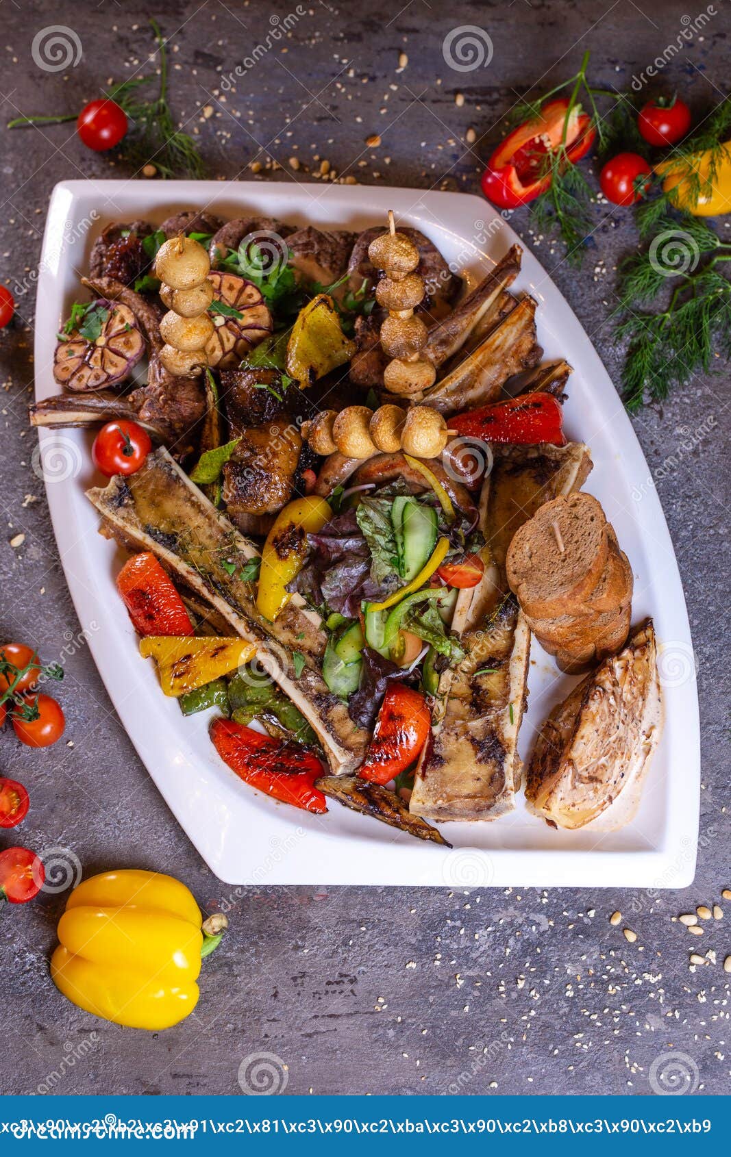 A Set of Different Beef Meat Dishes on a White Plate Stock Photo ...