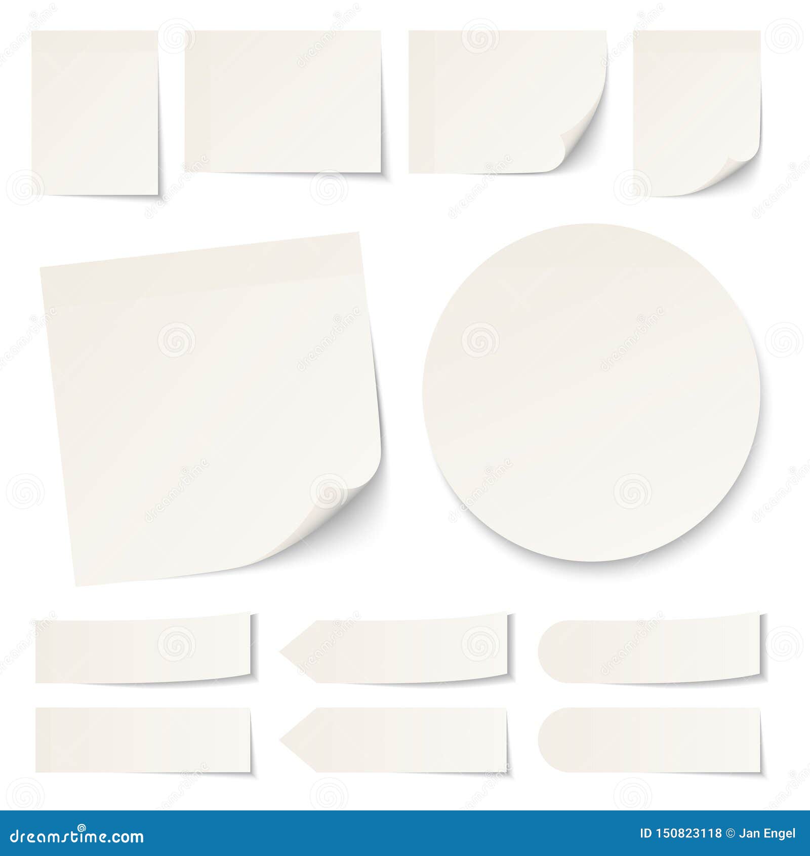 Set of Different Beige Sticky Notes Round with Shadow Stock Vector ...