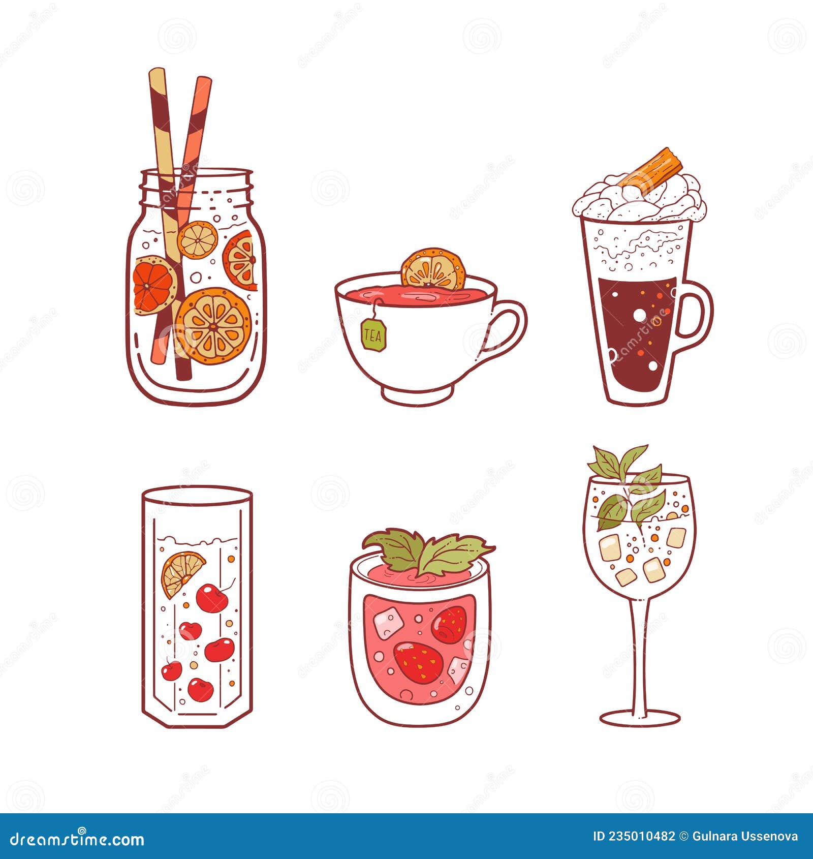 Set of Different Beverages, Tea Coffee Drinks Stock Vector ...