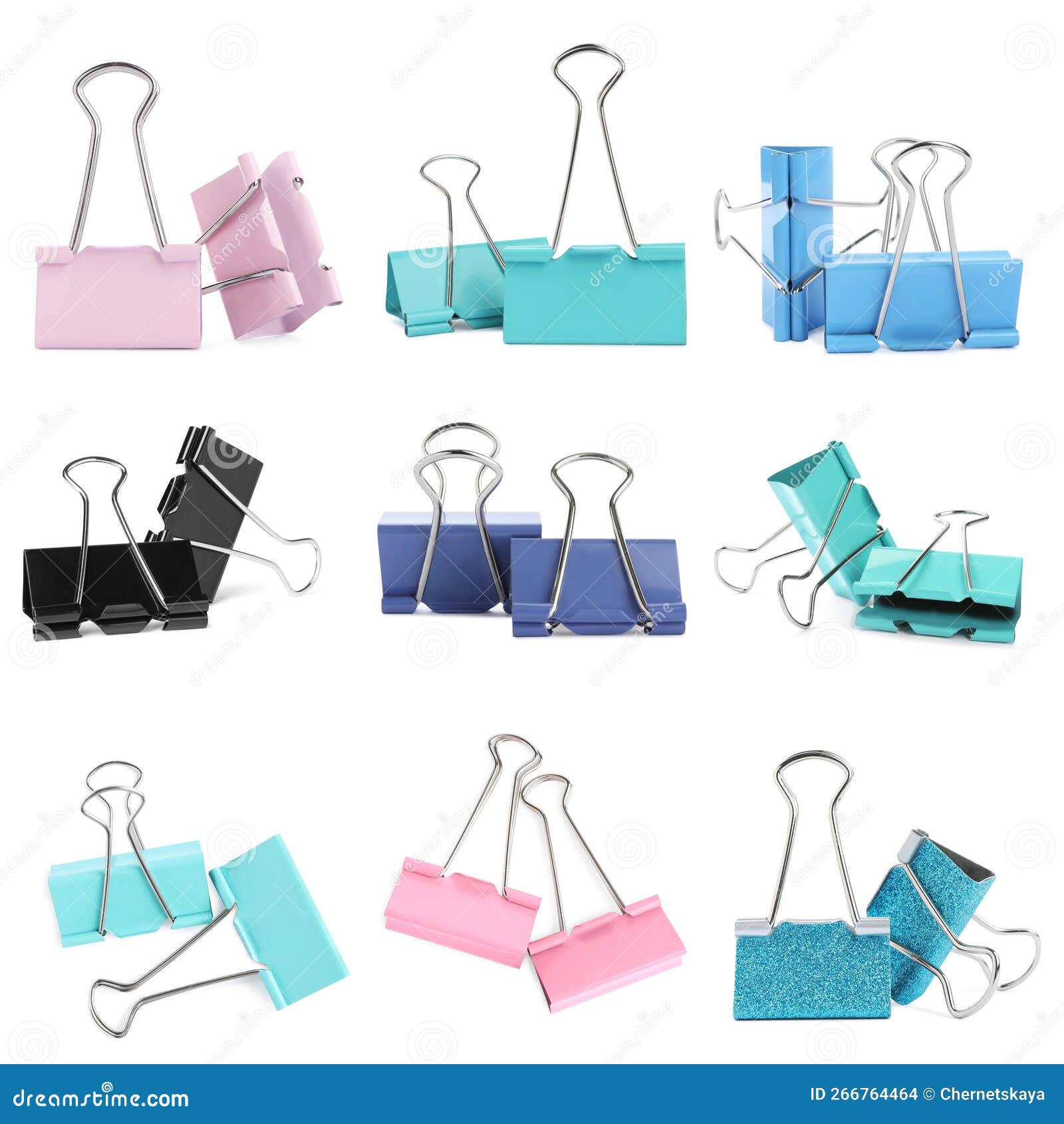 Set with Different Binder Clips on White Background Stock Photo - Image ...