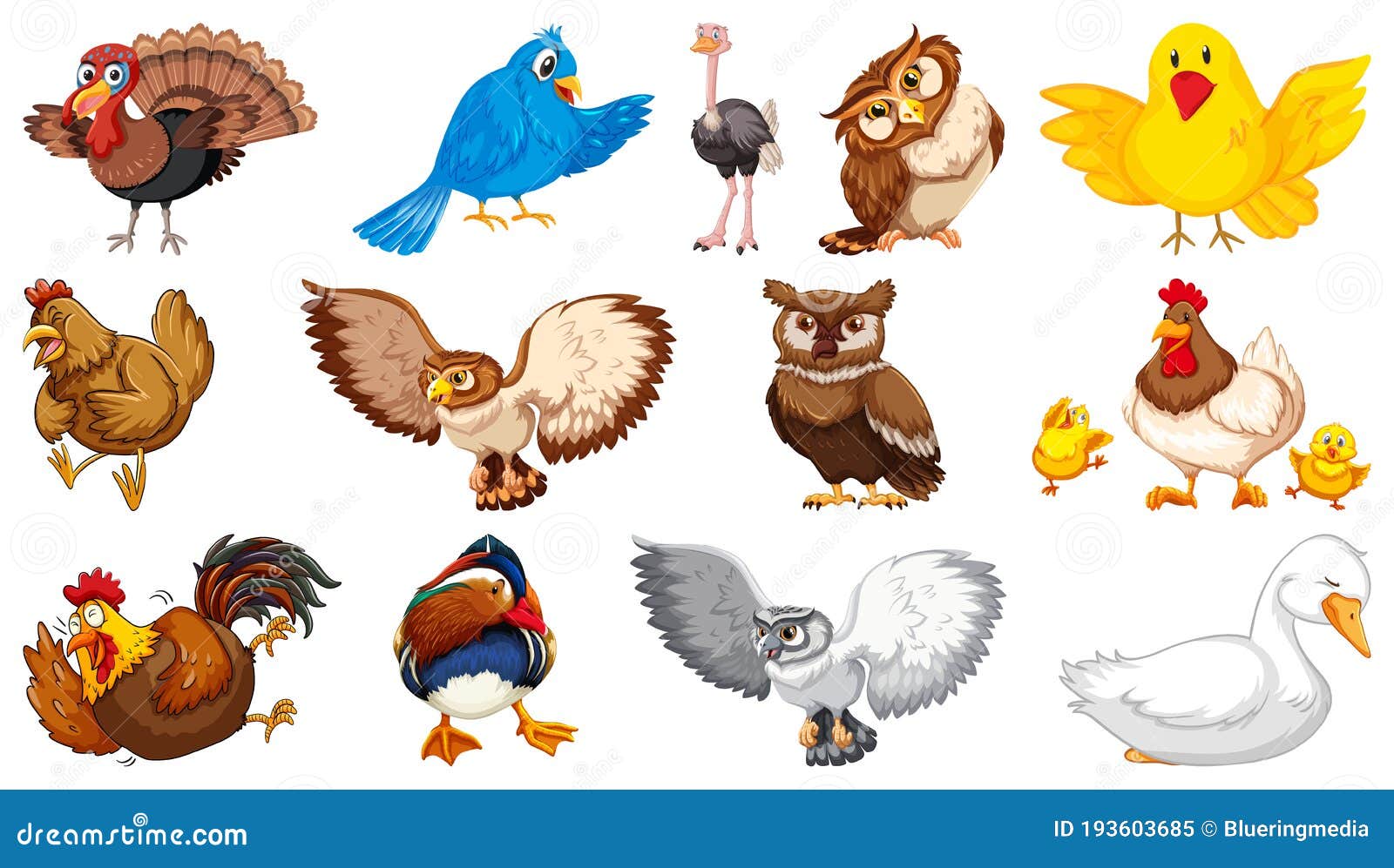 Set of Different Birds Cartoon Style Isolated on White Background Stock ... Set of Different Birds Cartoon Style Isolated on White Background Stock ...