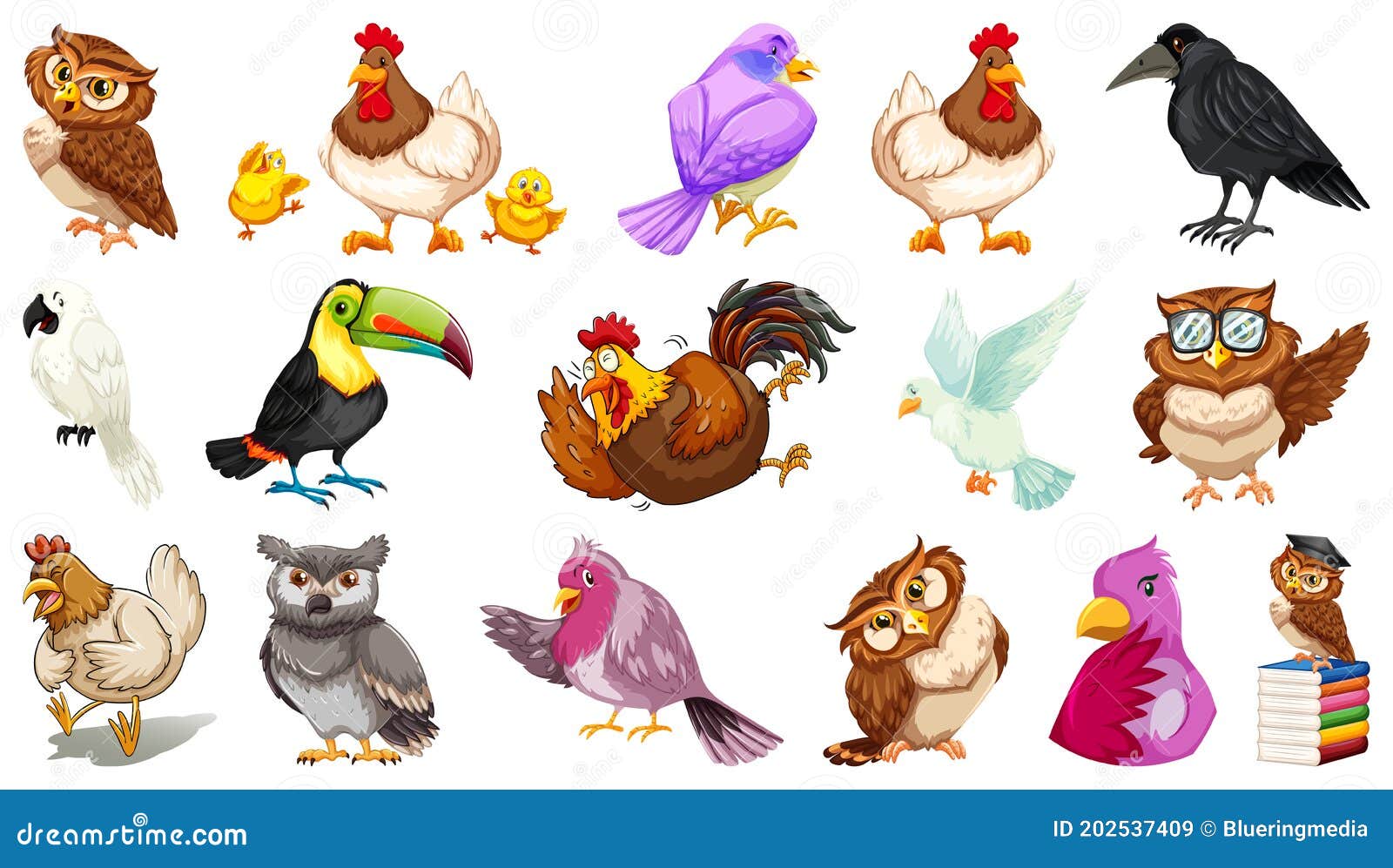 Set of Different Birds Cartoon Style Isolated on White Background Stock ... Set of Different Birds Cartoon Style Isolated on White Background Stock ...