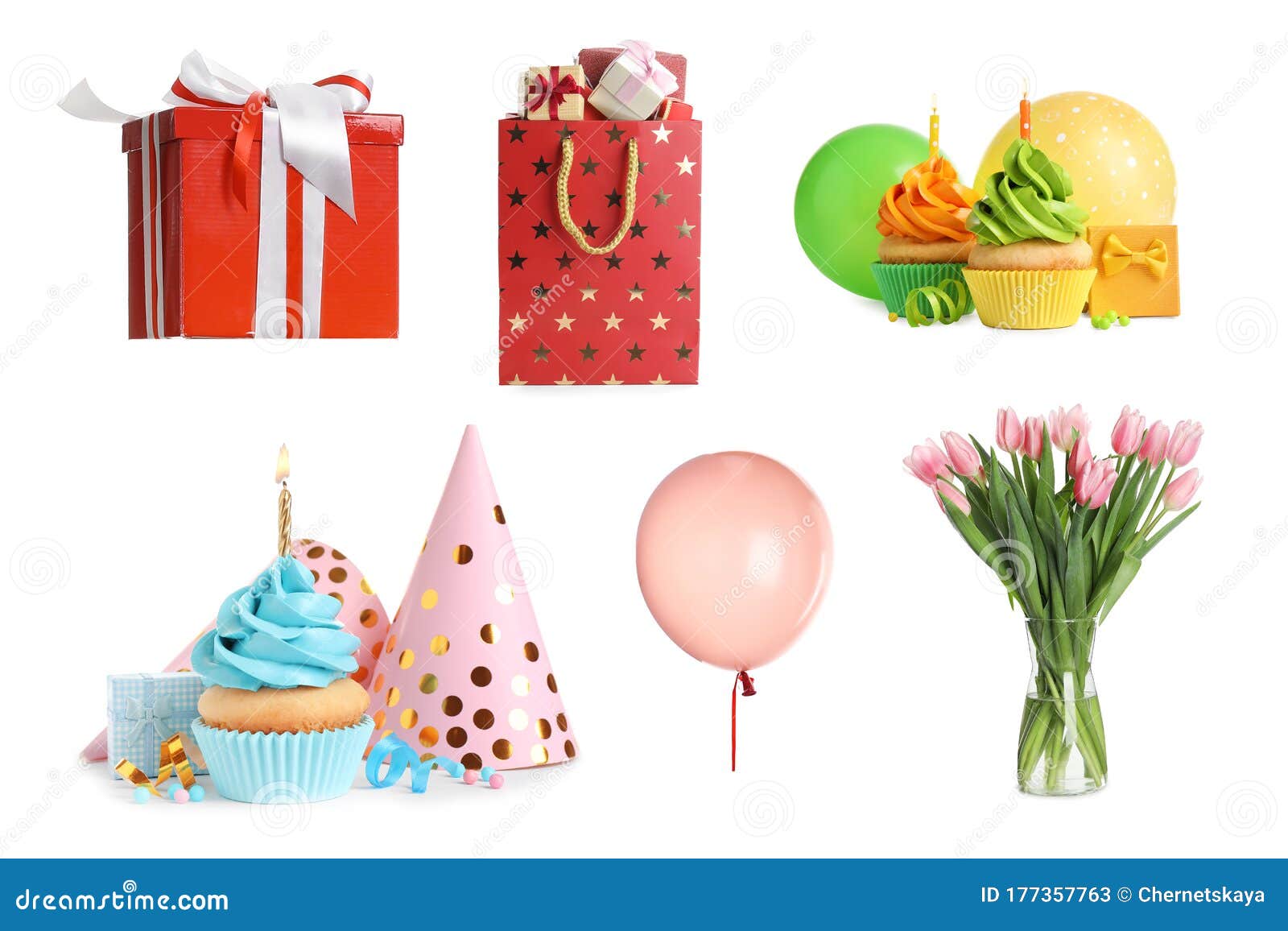 Set of Different Birthday Items on Background Stock Illustration ...