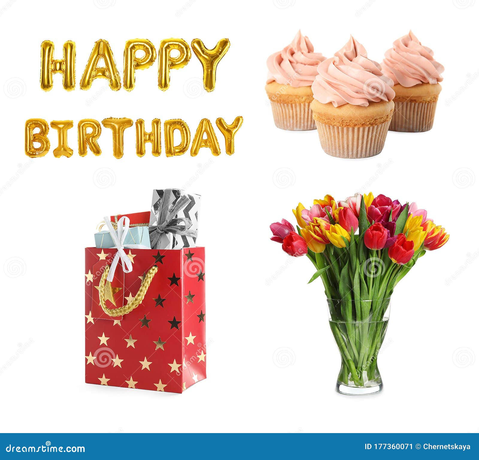 Set of Different Birthday Items on Background Stock Image - Image of ...