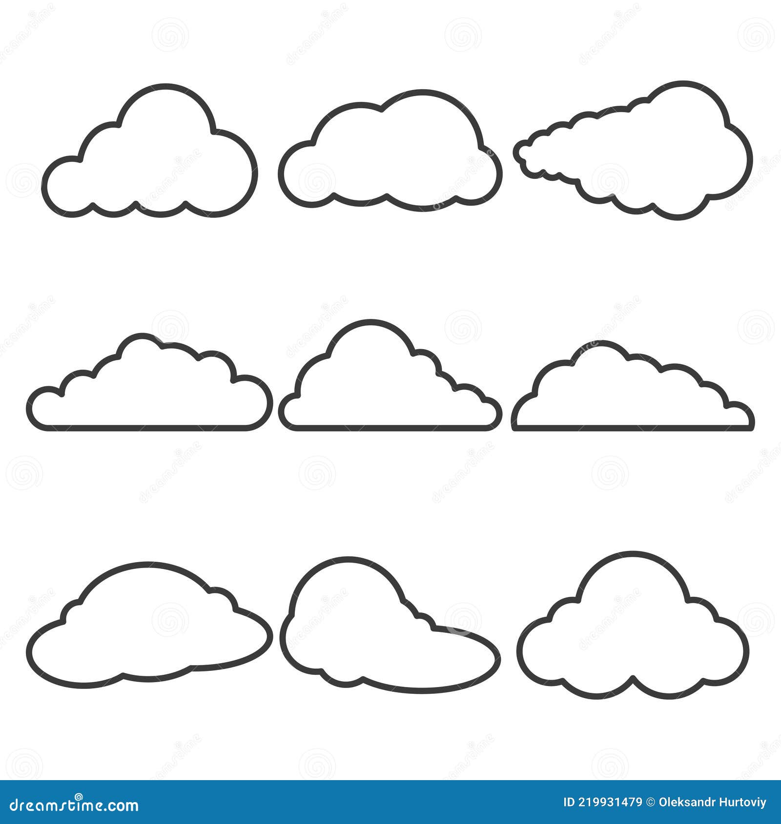 Set of Different Black Contour Clouds. Cloud Outlines Collection Stock ...