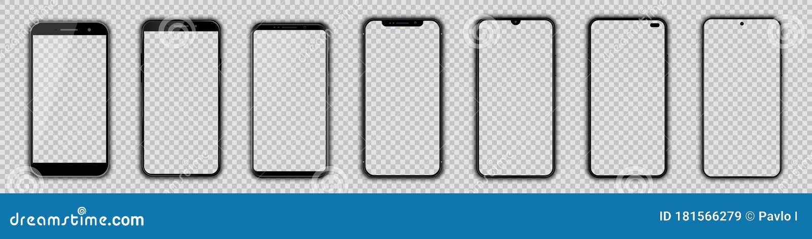Set Different Black Models Smartphone with Empty Touch Screen, Model ...