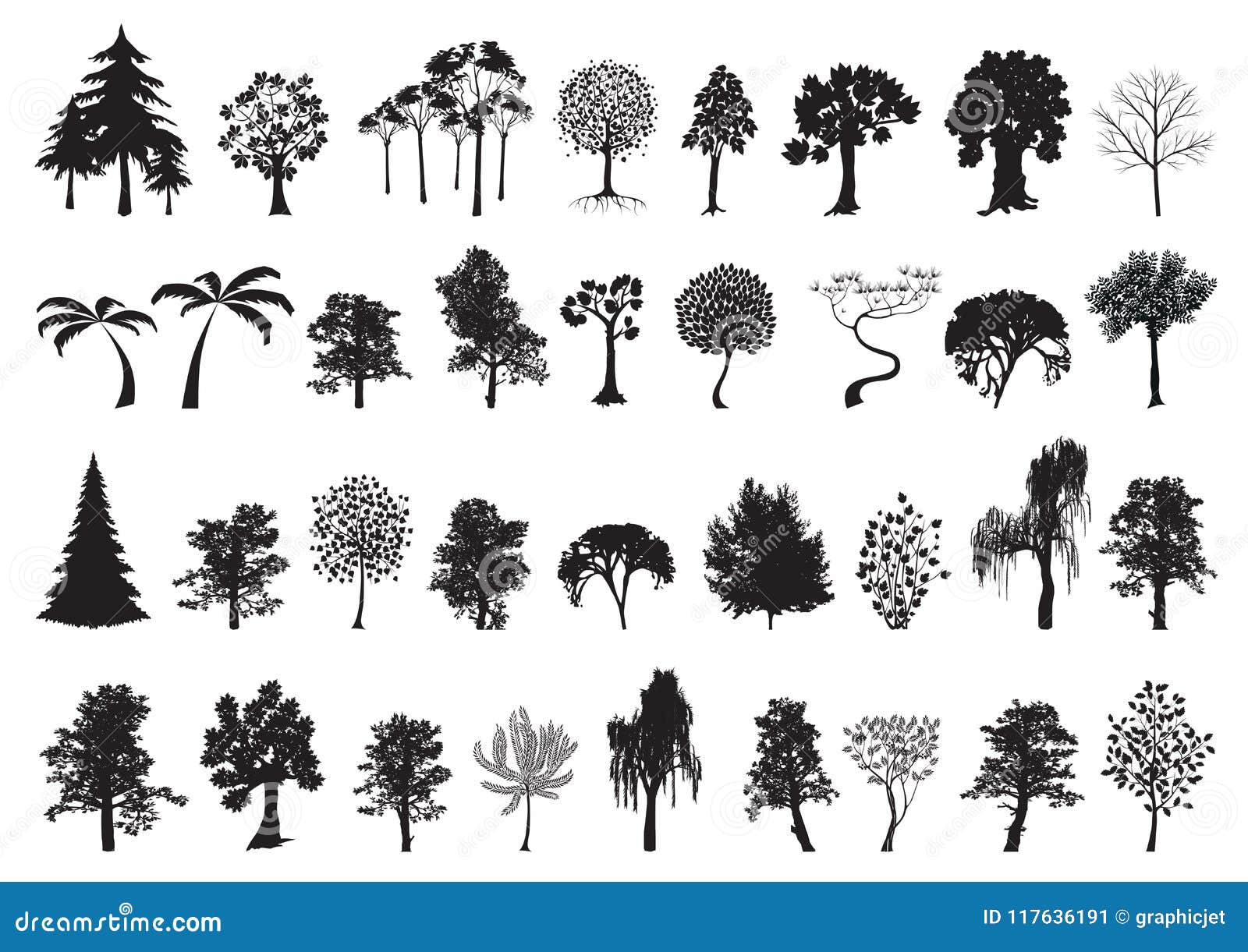 Set of trees silhouettes stock vector. Illustration of bonsai - 117636191