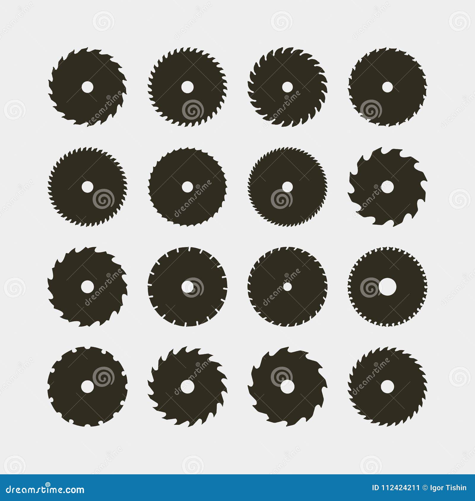 Set of Different Black Silhouettes of Circular Saw Blades. Vector ...