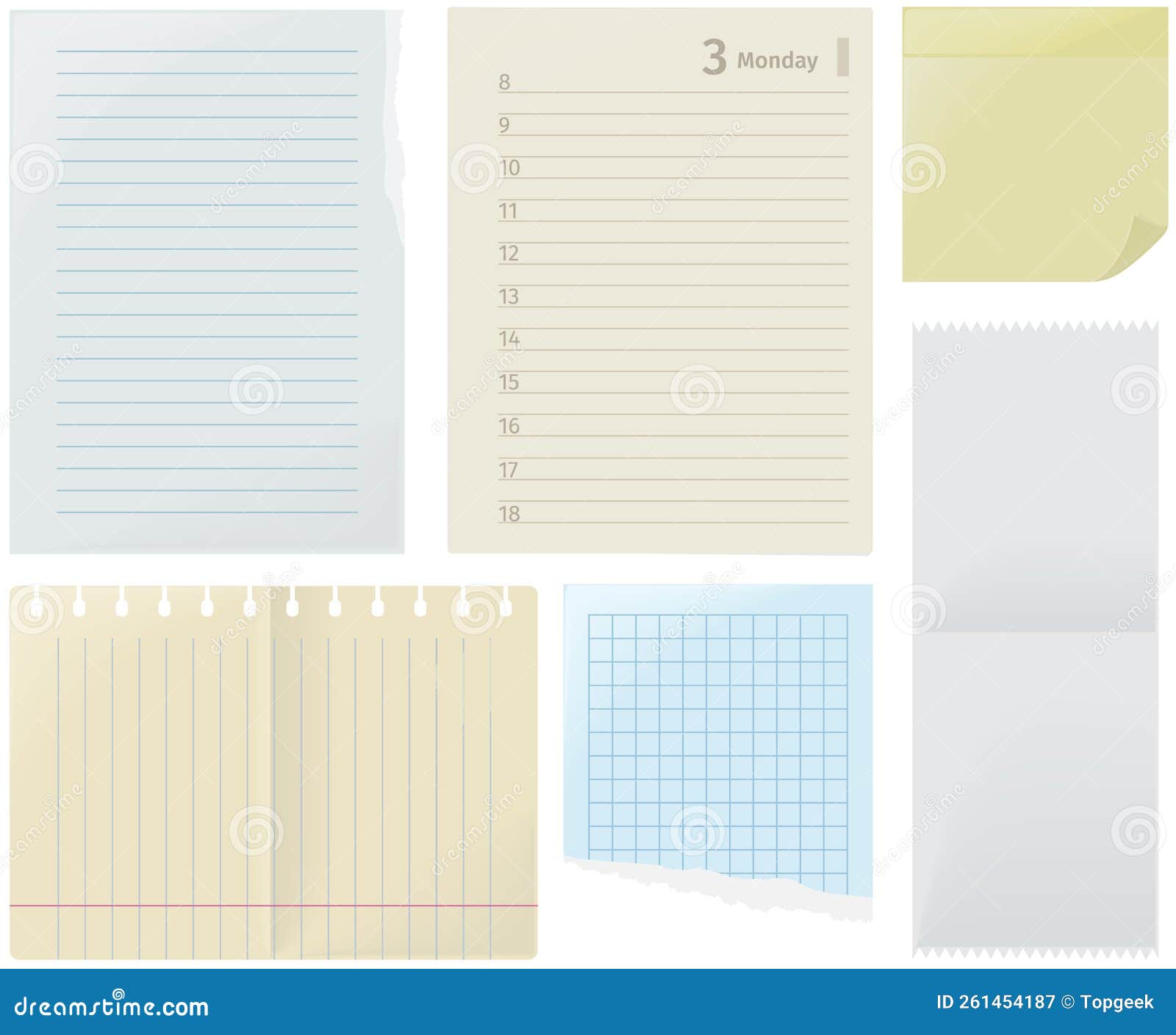 Set of Different Blank Paper Sheets. daily Planner Page with Date, Day ...