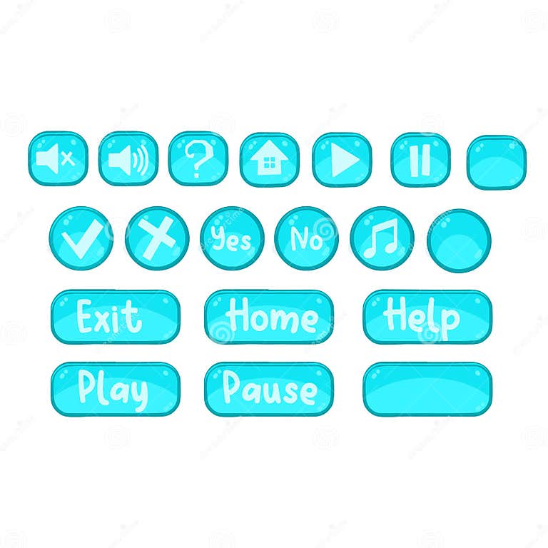 Set of Different Blue Button for Game or Website Stock Vector ...