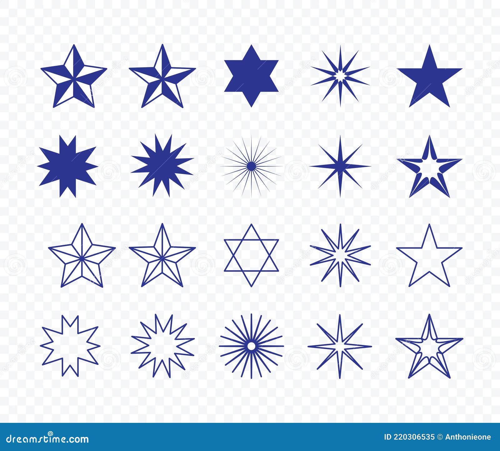 Set of Different Blue Star Shape Vector Illustration Stock Vector ...