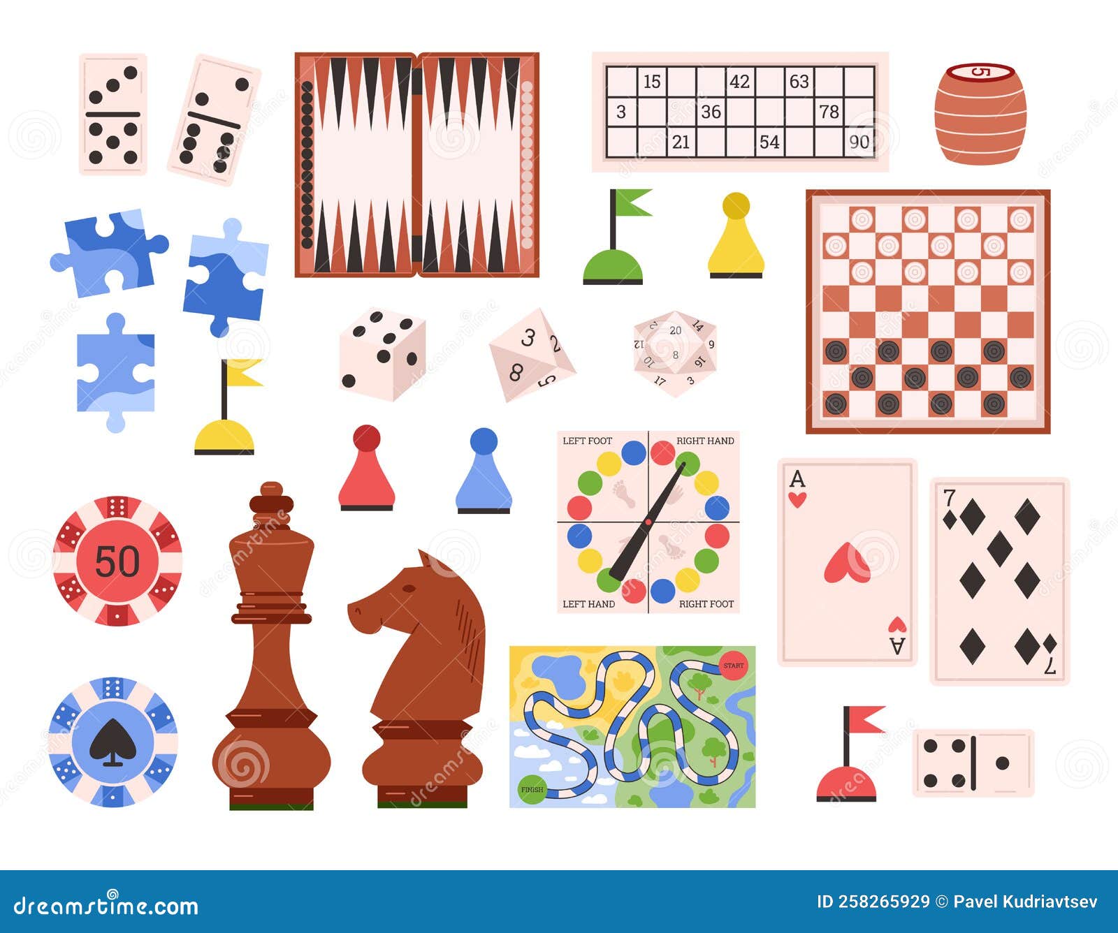 Set of Different Board Game Elements Flat Style, Vector Illustration ...
