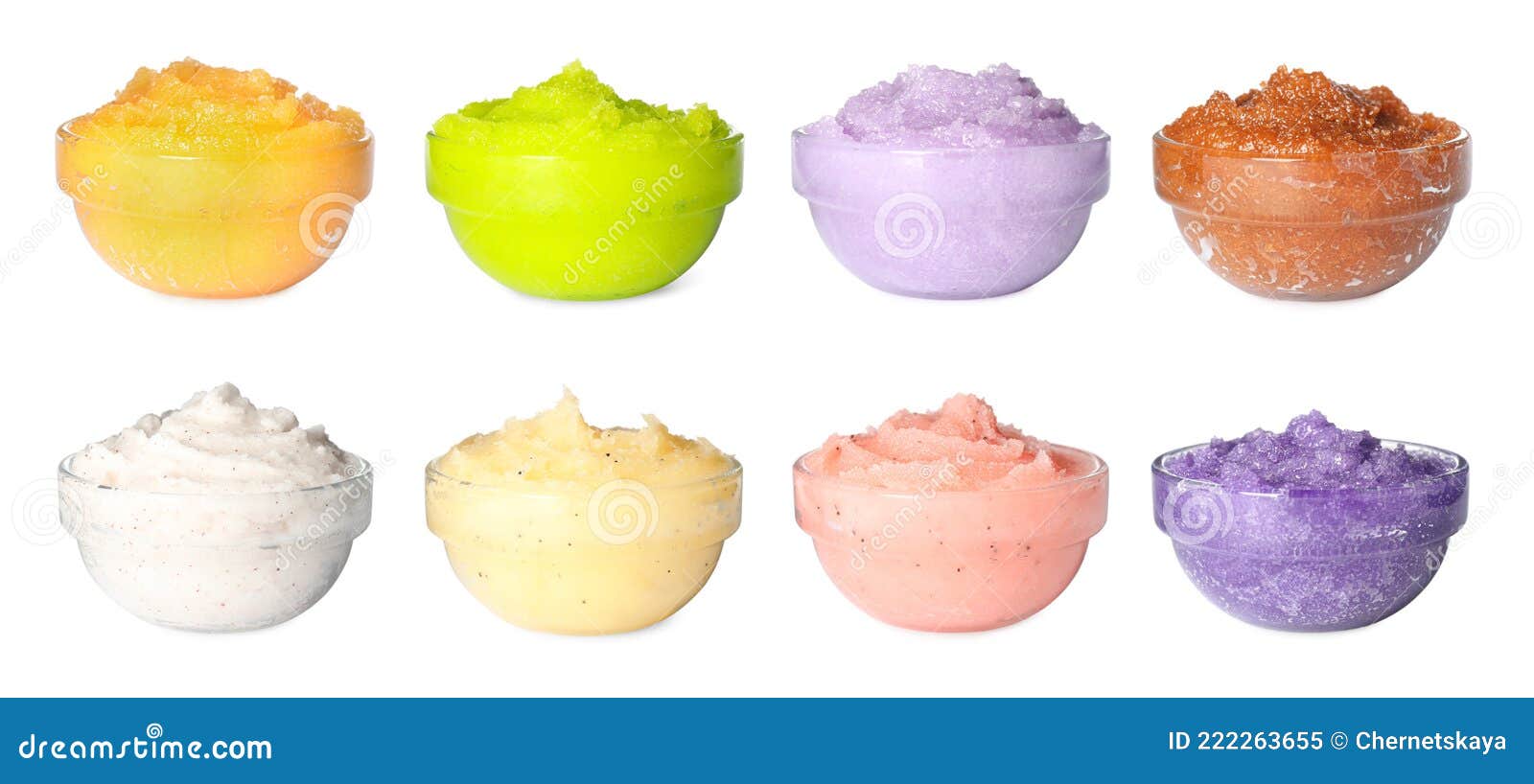 Set with Different Body Scrubs in Bowls on White Background. Banner ...
