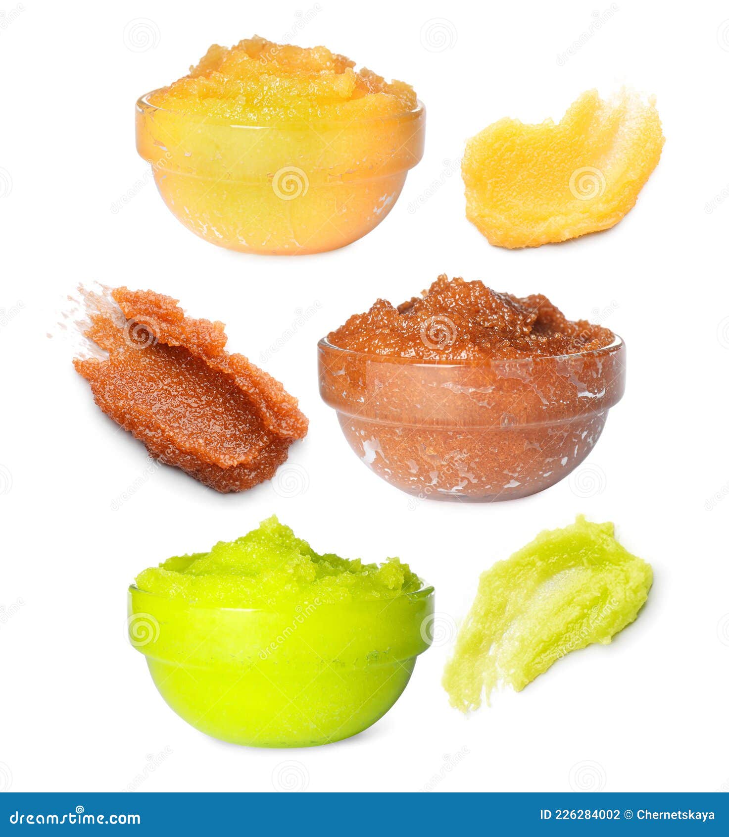 Set with Different Body Scrubs on White Background Stock Photo - Image ...