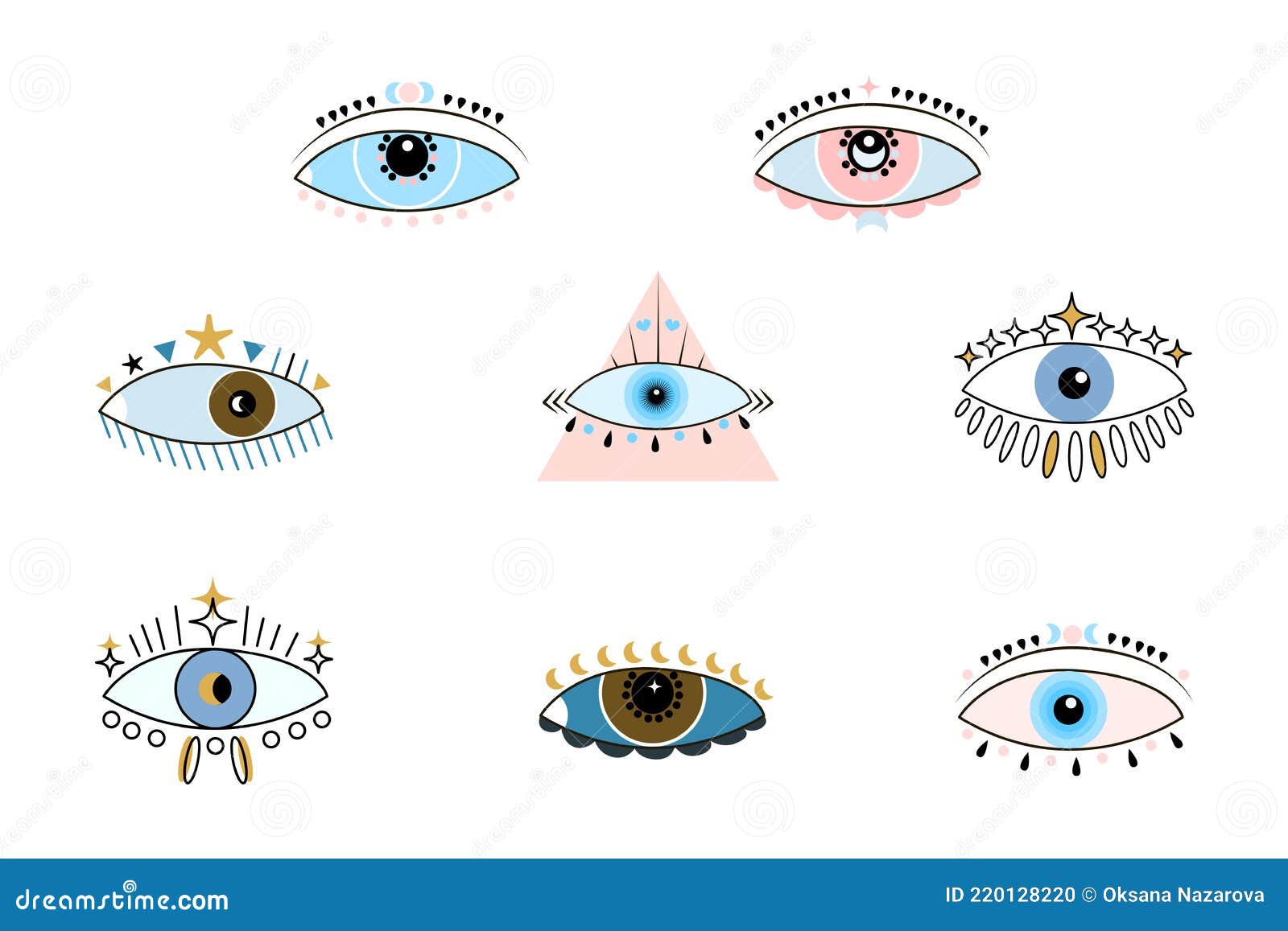 Set of Different Boho Eyes Isolated on White Stock Vector ...