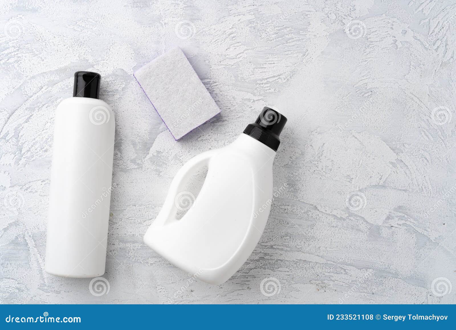 Set of Different Bottles of Detergents Top View on Grey Background ...