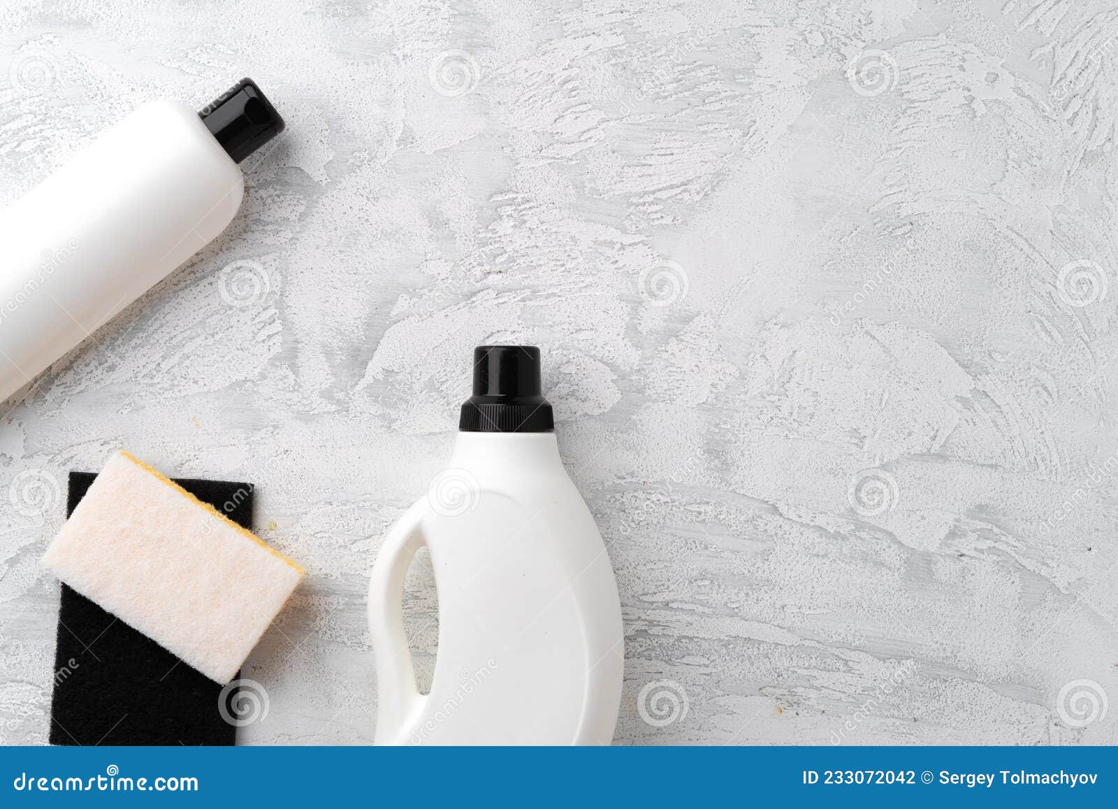 Set of Different Bottles of Detergents Top View on Grey Background ...