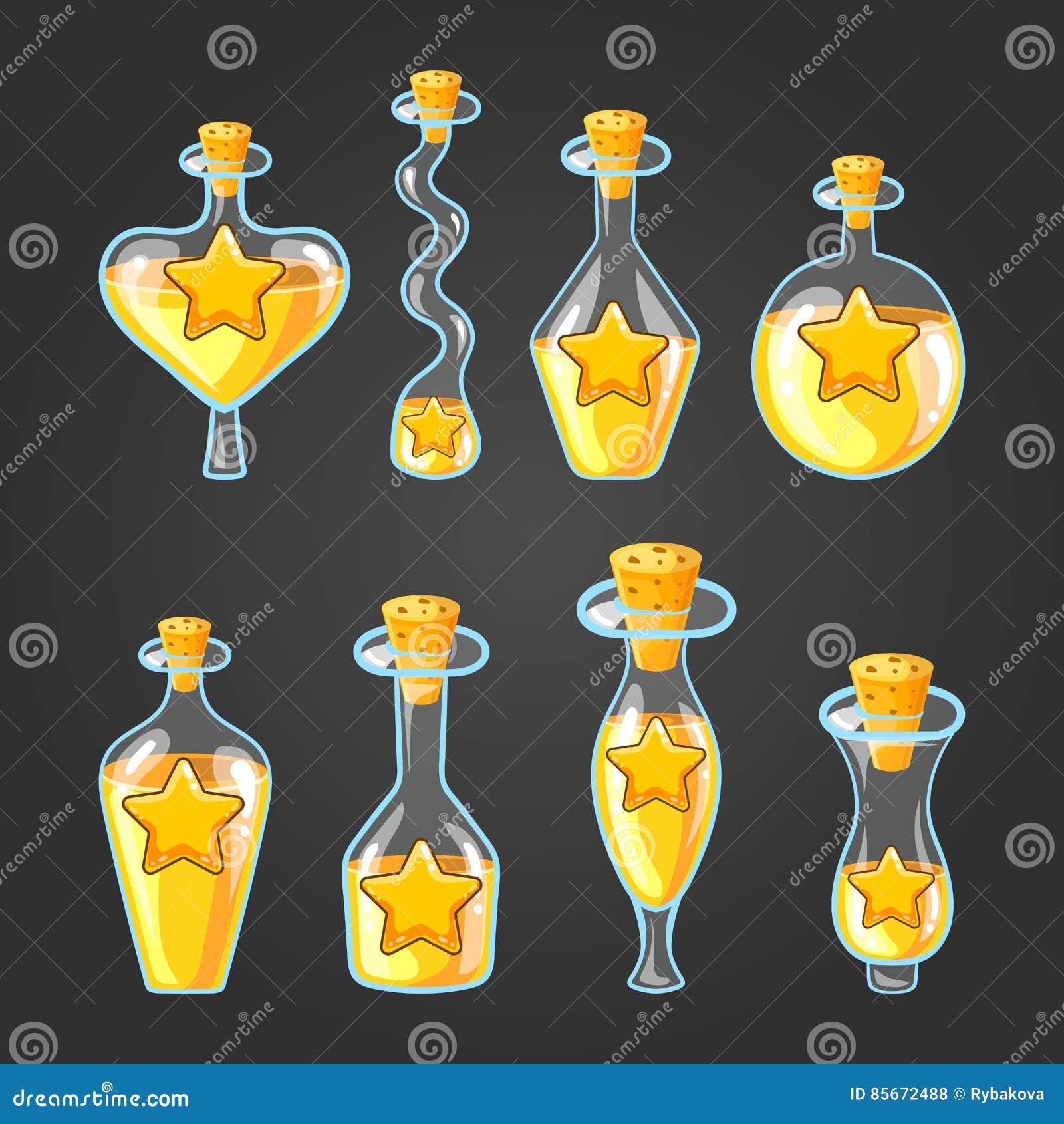 Set with Different Bottles of Star Potion Stock Vector - Illustration ...