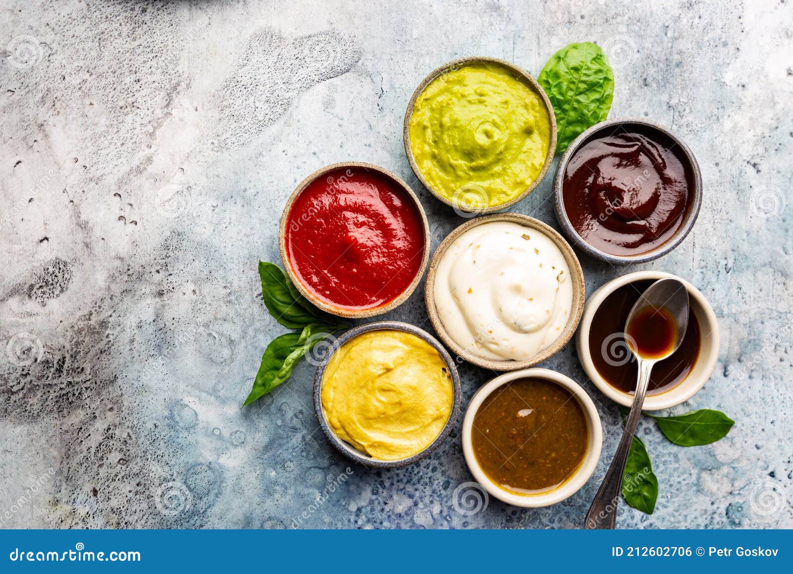 Set of Different Dip Sauces Stock Photo - Image of grill, snack: 212602706