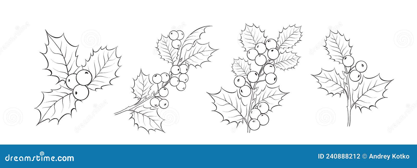 Set of Different Branches of Mistletoe Flowers, Seamless Pattern and ...
