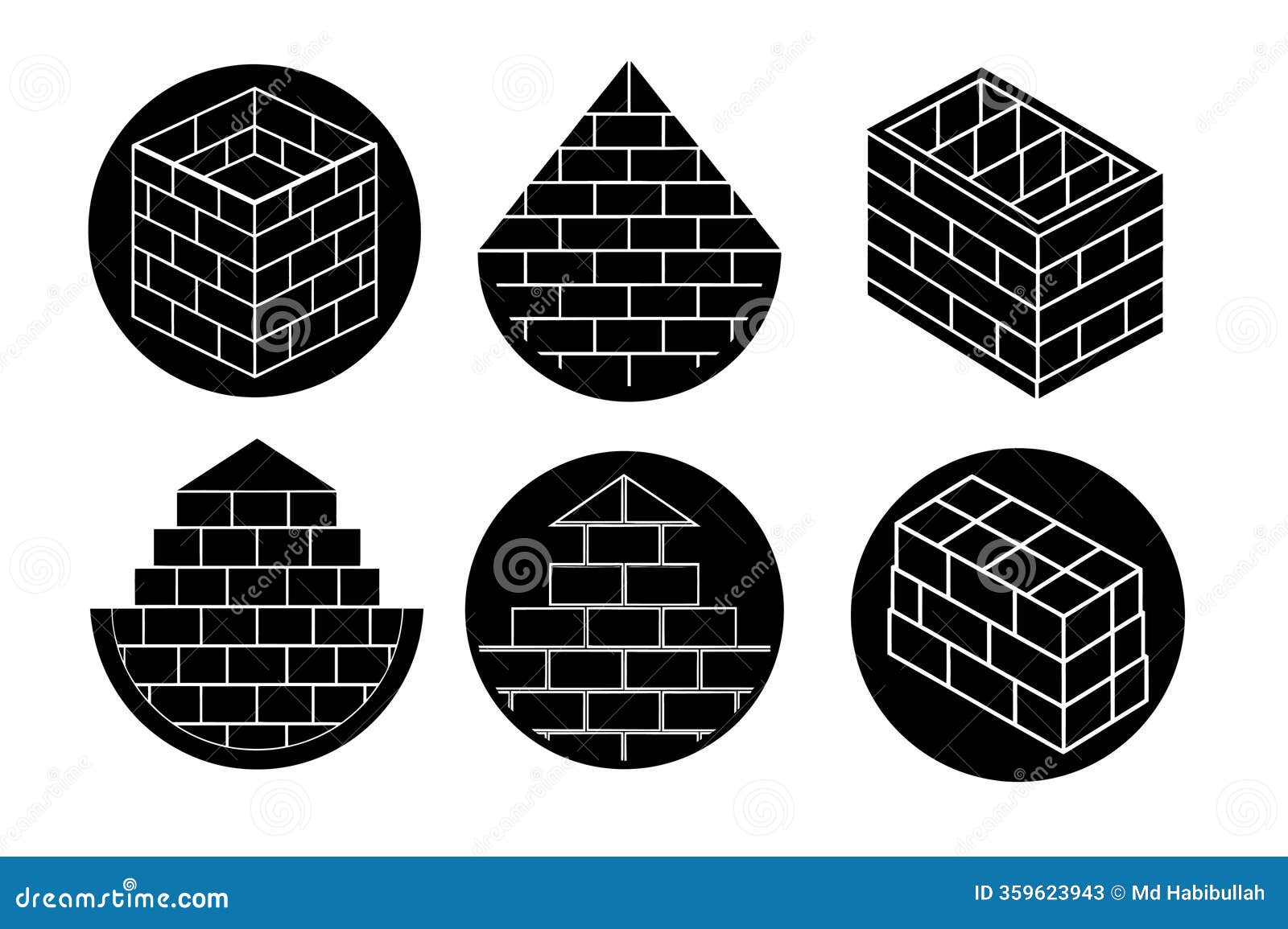 Set of Different Bricklaying Patterns in Silhouette Vector Illustration ...
