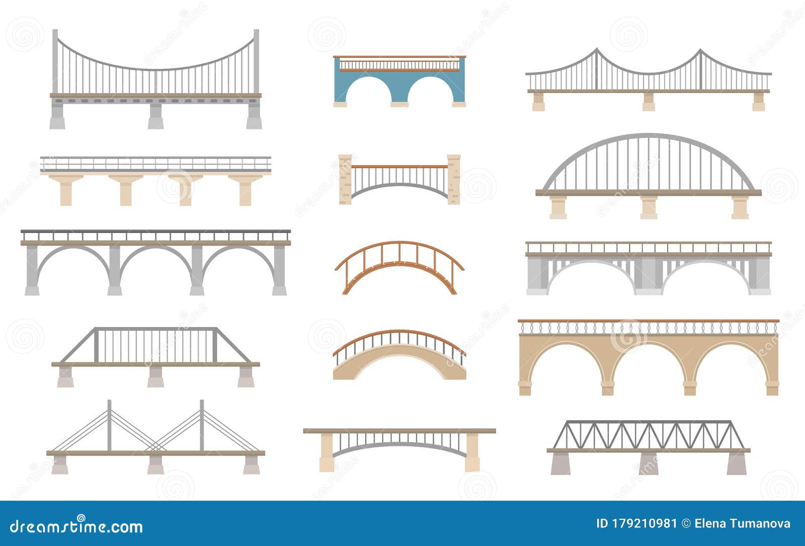 Set of Different Bridges. Isolated on White Background. Stock Vector ...