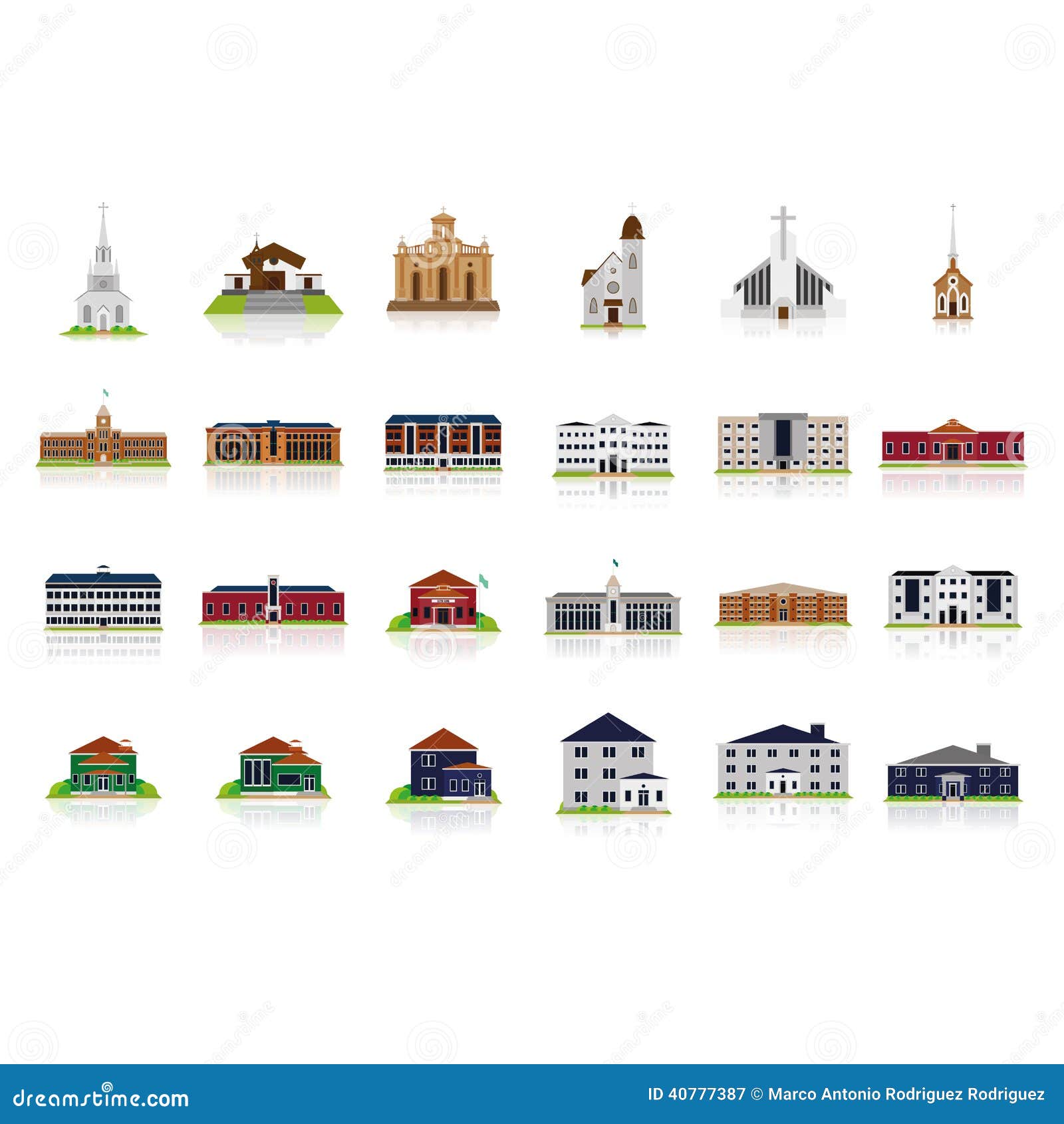 Set of Different Buildings Isolated on White Background Stock ...