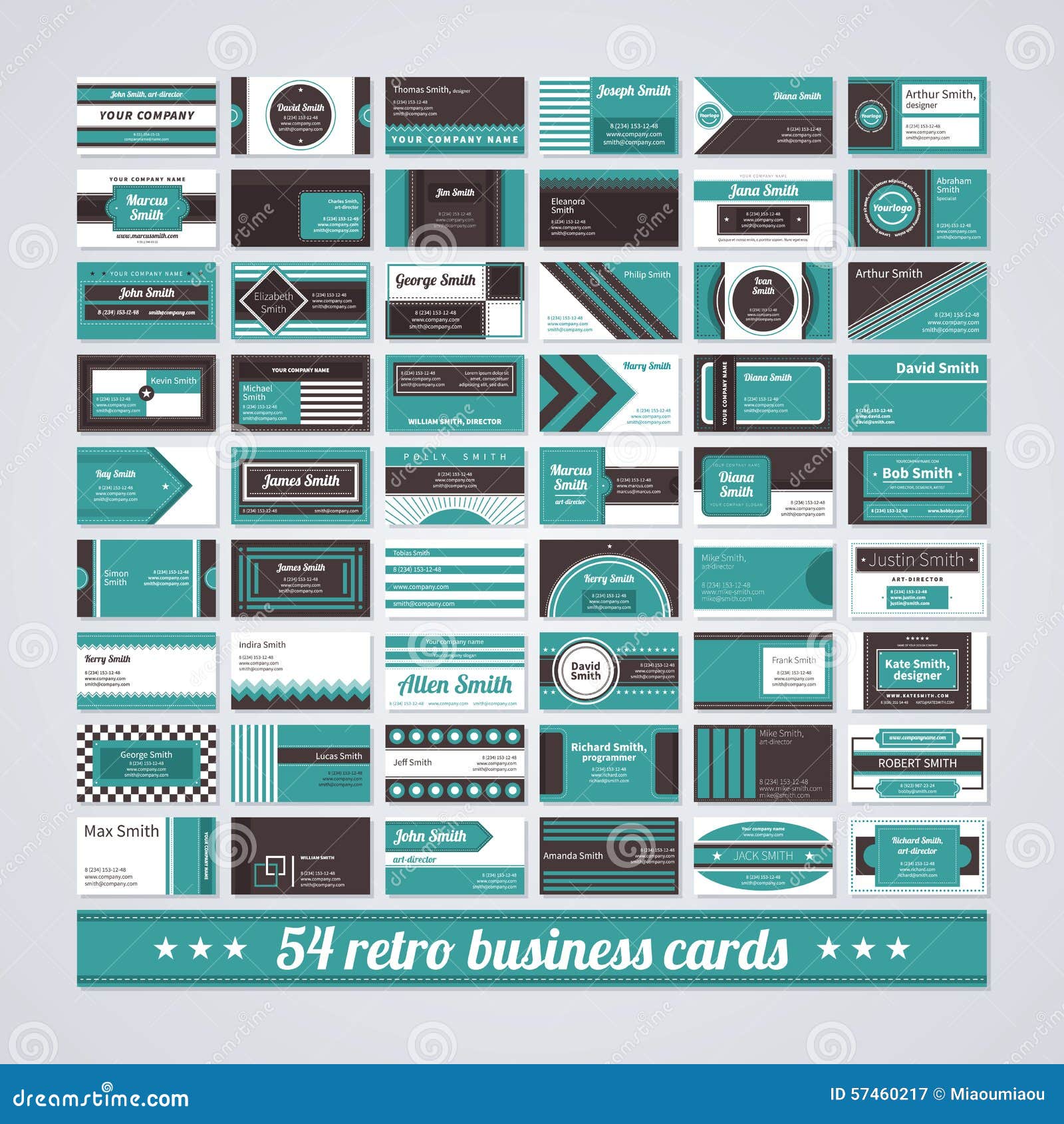 Set of 54 Different Business Cards in Retro Style. Stock Vector ...