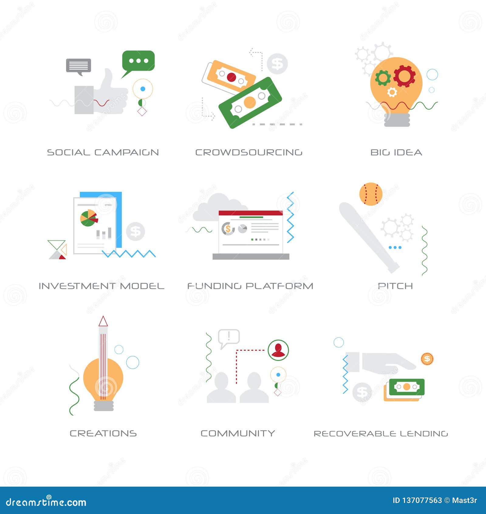 Set Different Business Strategy Concepts Collection Line Style Isolated ...