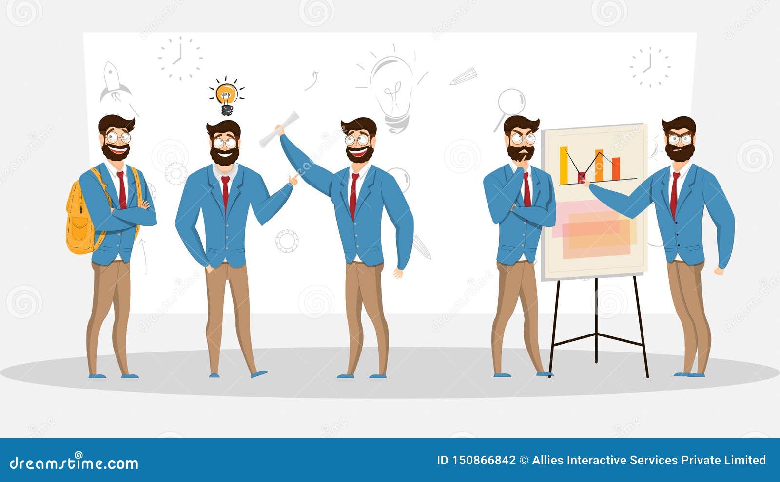 Set of Different Businessmen in Working Poses. Stock Illustration ...