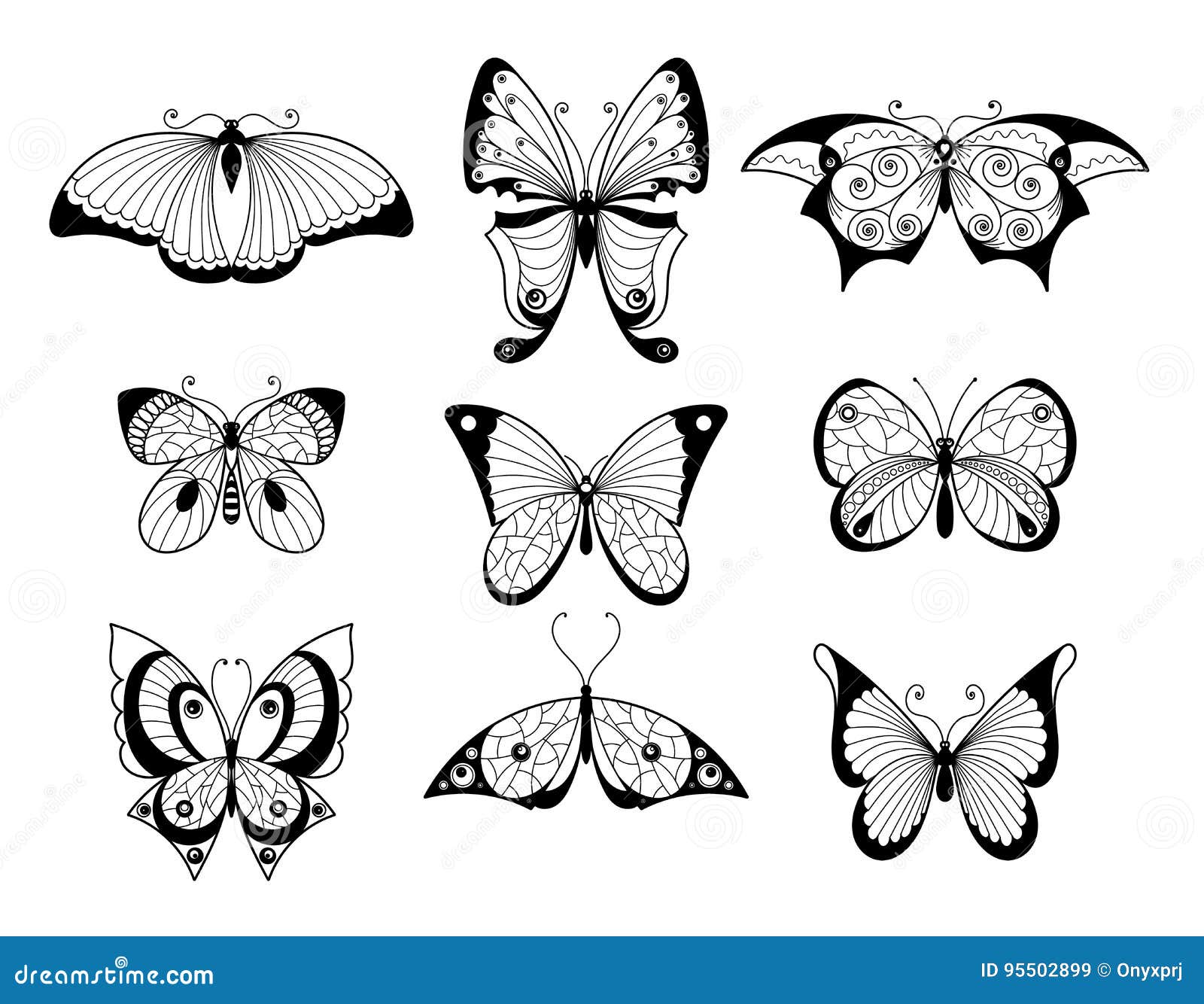 Set of Different Butterflies and Bugs with Beautiful Patterns on Wings ...
