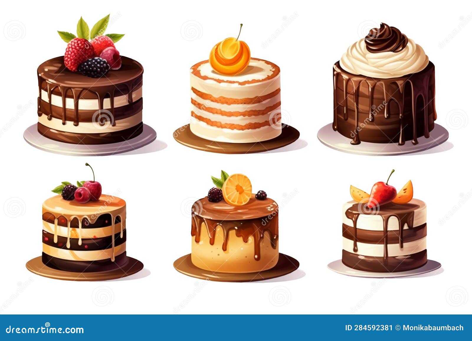 Set of Different Cake Illustrations on Transparent Background Stock ...