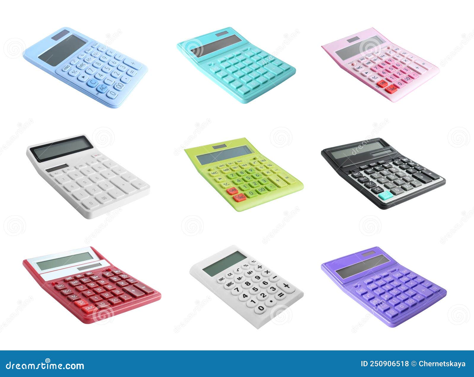 Set of Different Calculators on White Background Stock Photo - Image of ...