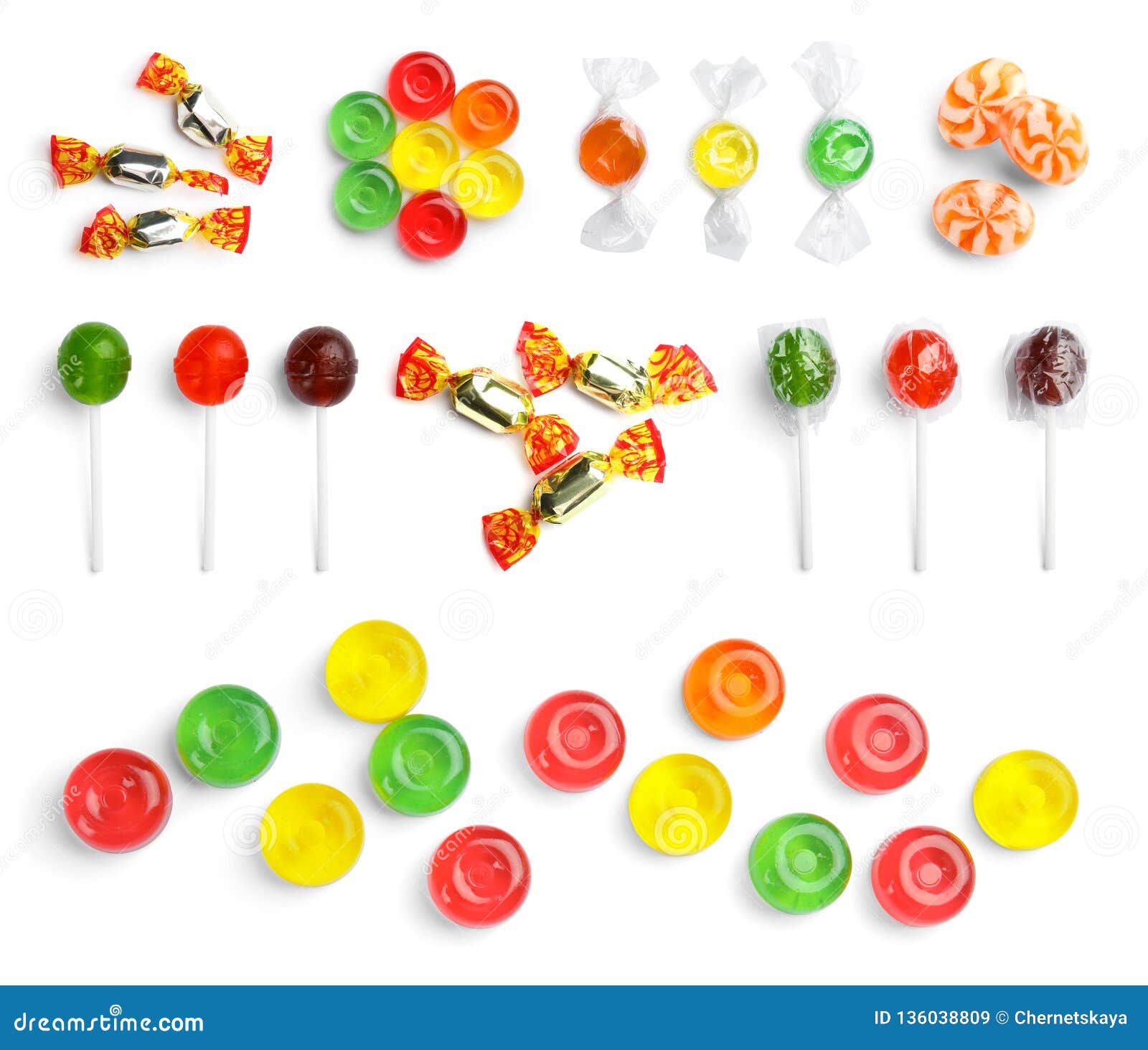 Set with Different Candies on White Background Stock Image - Image of ...