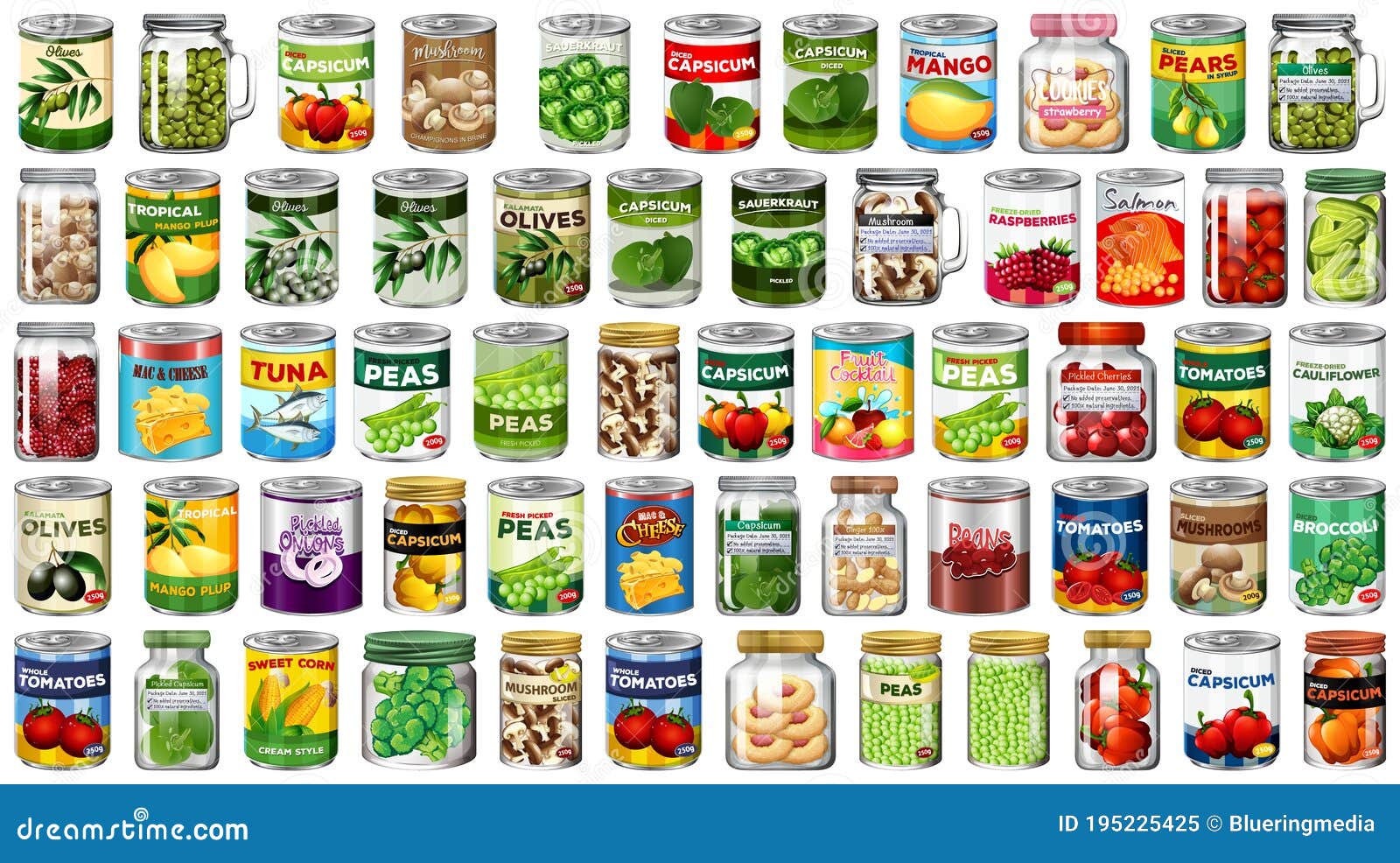 Set of Different Canned Food and Food in Jars Isolated Stock Vector ...