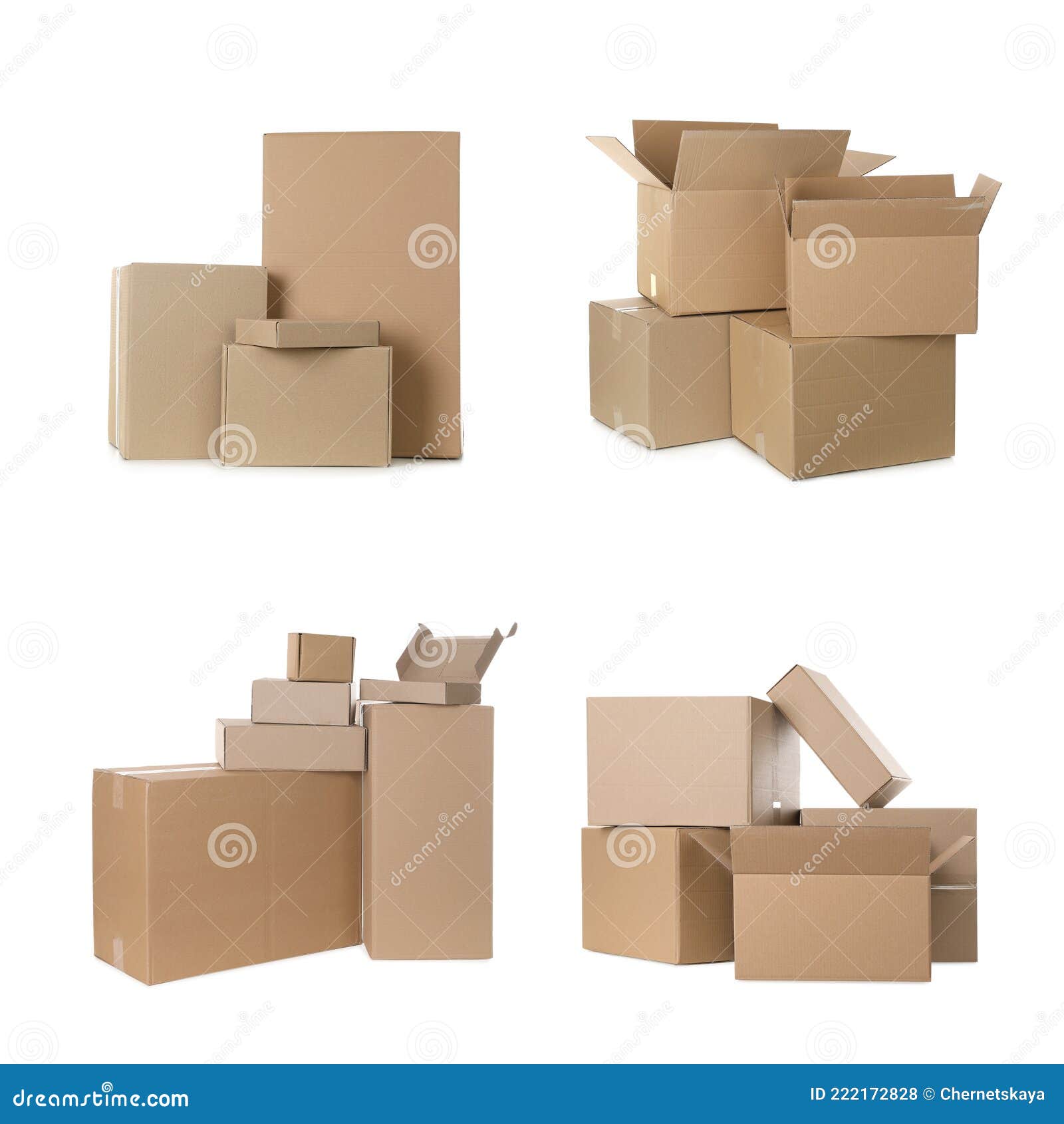 Set with Different Cardboard Boxes on White Background Stock Photo ...
