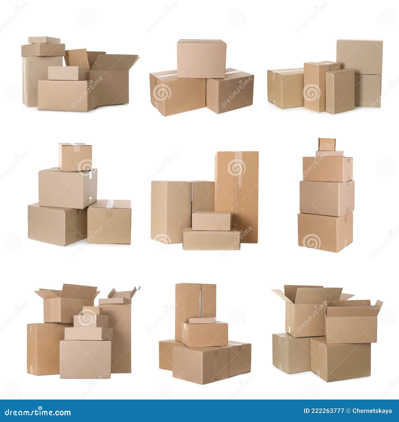 Set with Different Cardboard Boxes on White Background Stock Image ...