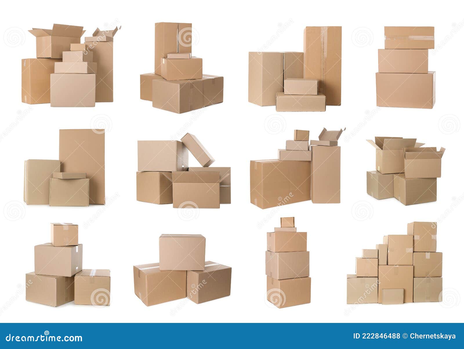 Set with Different Cardboard Boxes on White Background Stock Photo ...