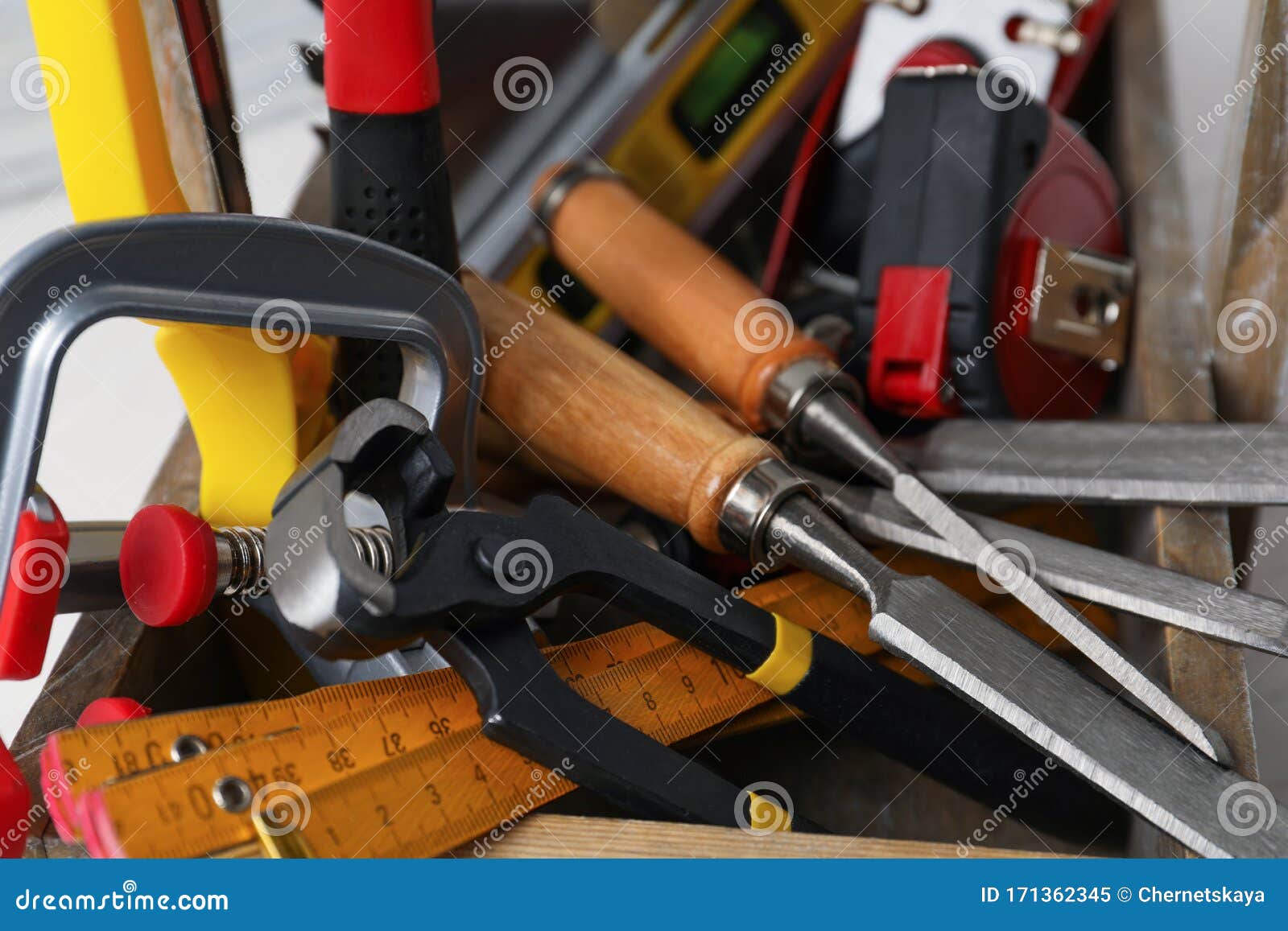 Set of Different Carpenter`s Tools, Closeup View Stock Image - Image of ...