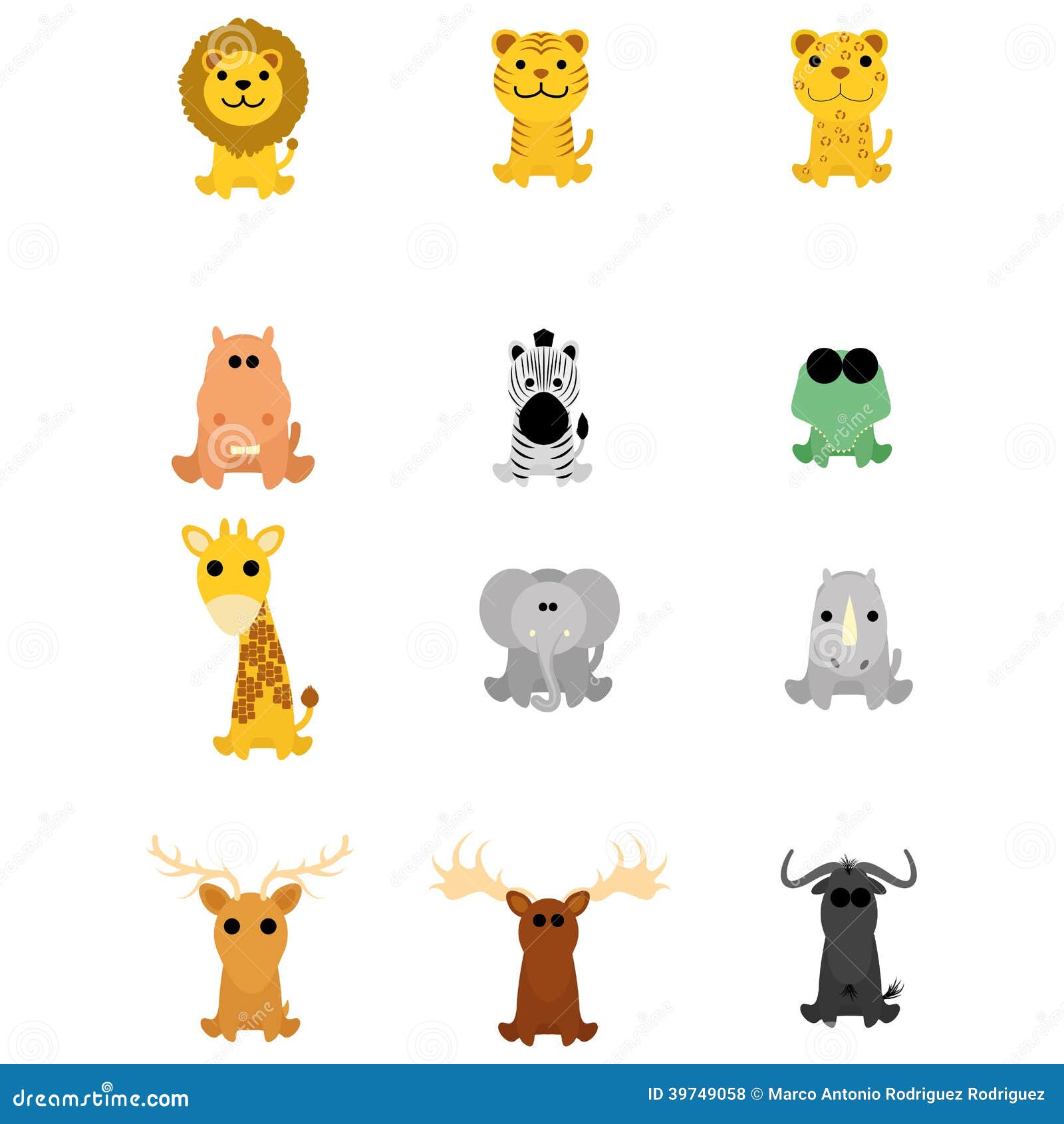 Set of Different Cartoon Adorable Animals Isolated Stock Illustration ...