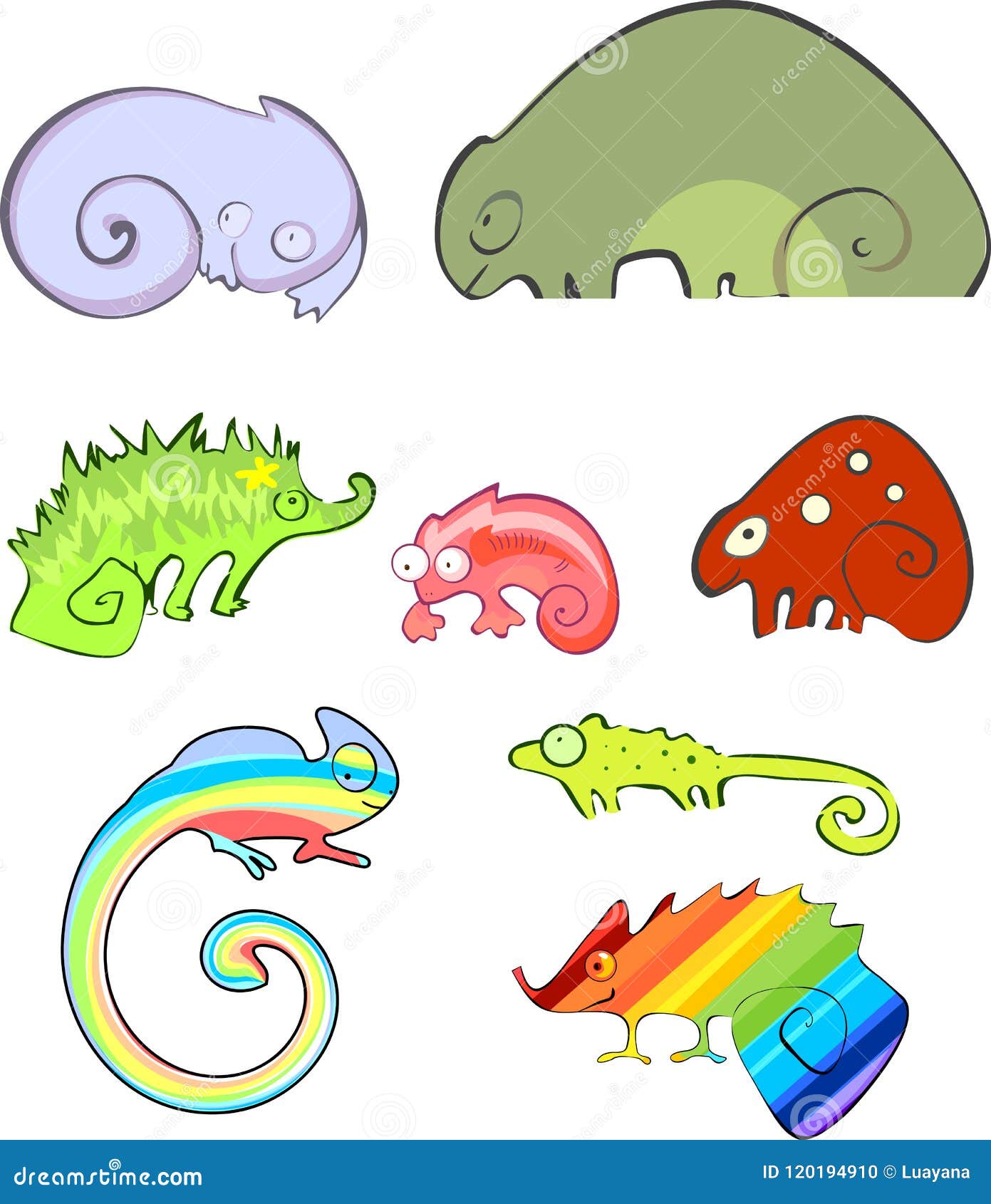 Set of Different Cartoon Chameleons Disguised As Different Objects ...