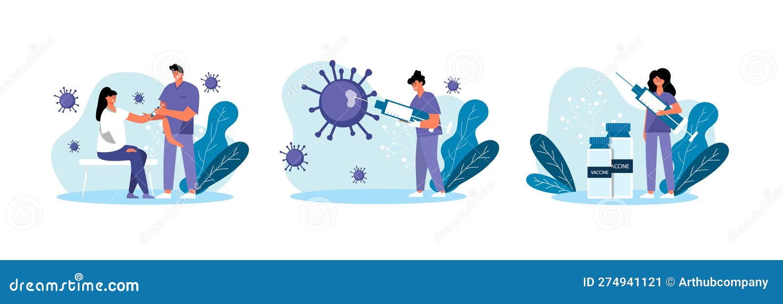 Set of Different Cartoon Characters Making Vaccines Stock Illustration ...