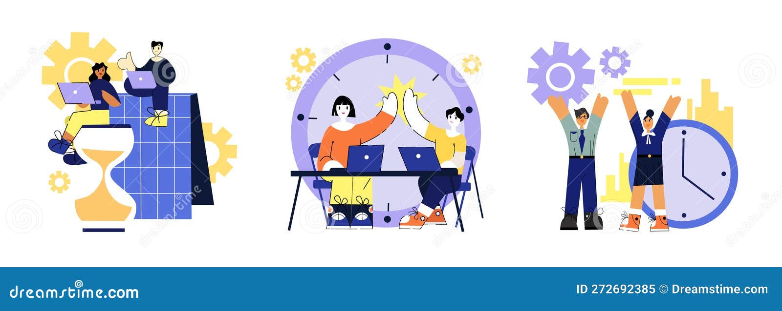 Set of Different Cartoon Characters Managing Their Time Stock Vector ...