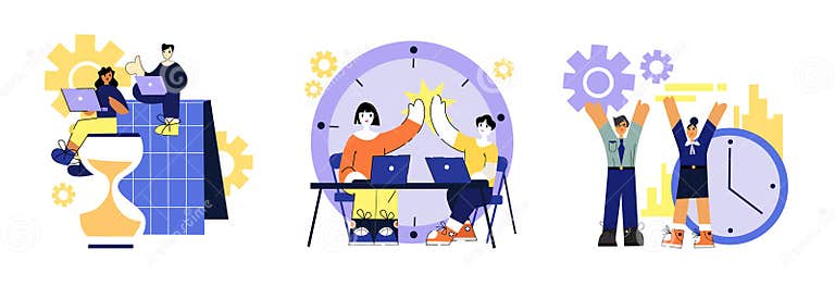 Set of Different Cartoon Characters Managing Their Time Stock Vector ...